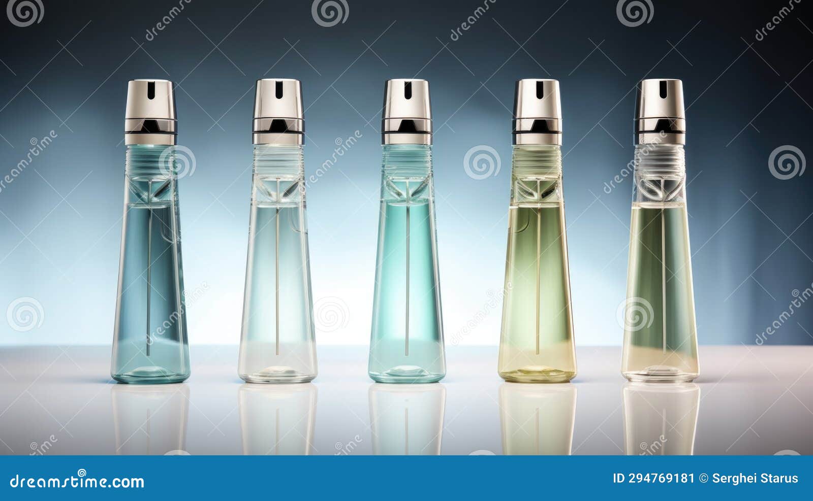 A Row of Perfume Bottles with Different Colors, AI Stock Illustration ...