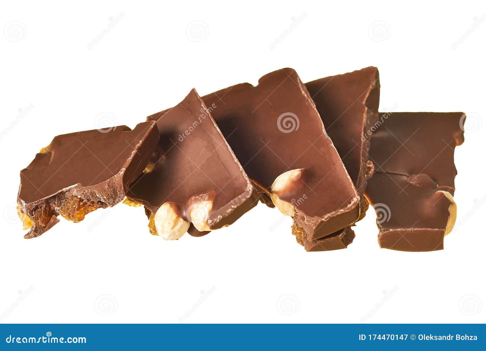 Row of Pieces of Rectangular Chocolate Bar with Peanut and Raisin ...