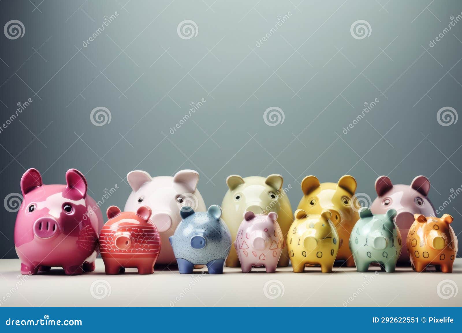 A Row of Piggy Banks of Different Sizes and Colors AI Generated Stock ... A Row of Piggy Banks of Different Sizes and Colors AI Generated Stock ...
