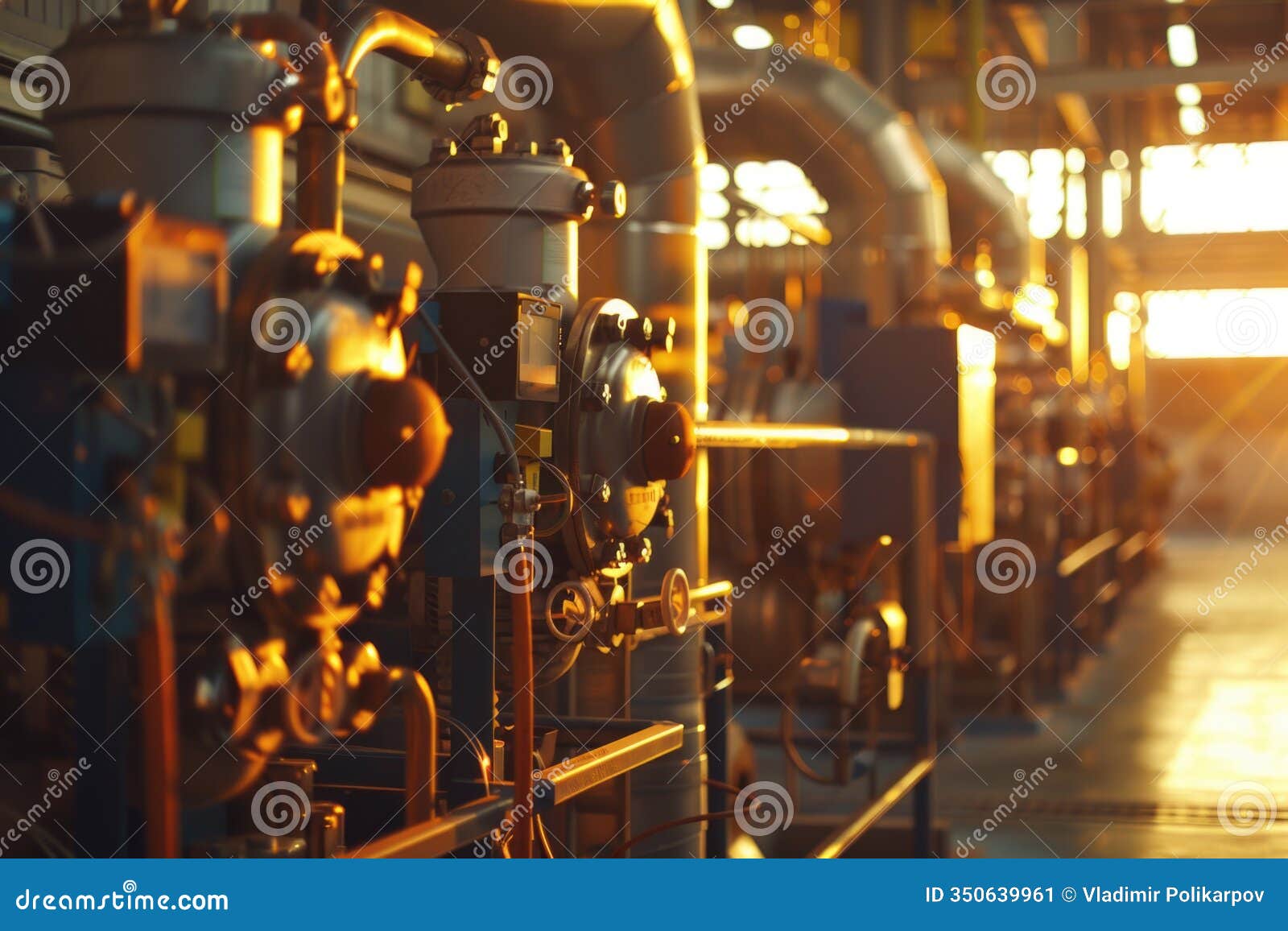 A Row of Pipes and Valves in an Industrial Building. Suitable for ...