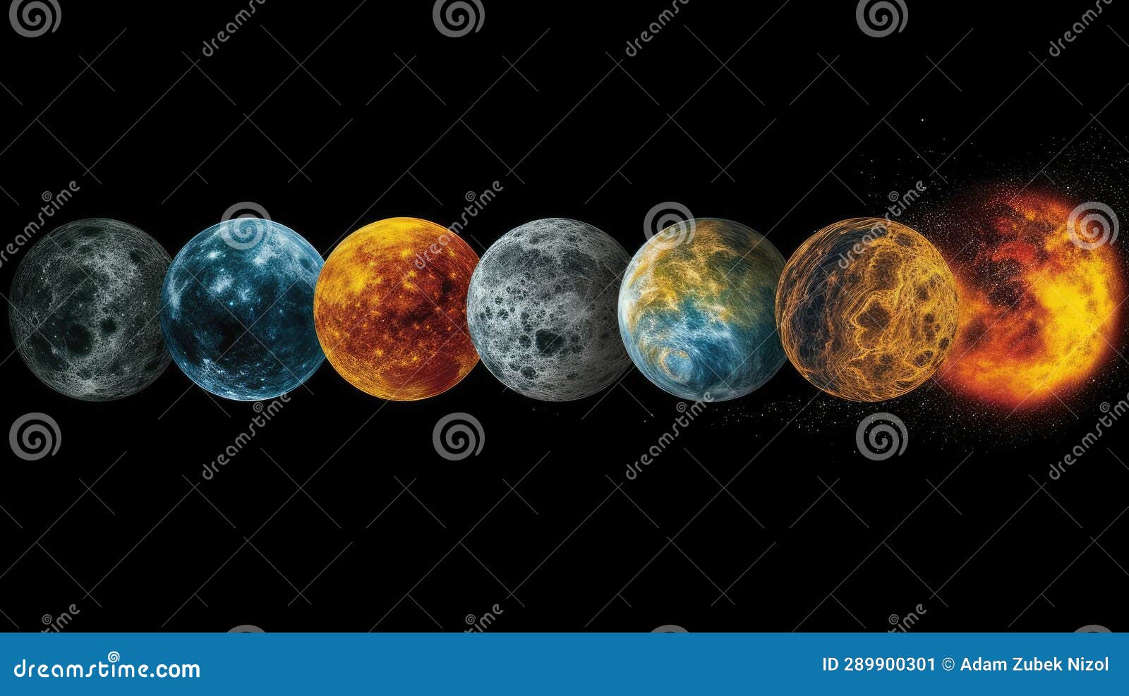 A Row of Planets in Different Colors Stock Illustration - Illustration ...