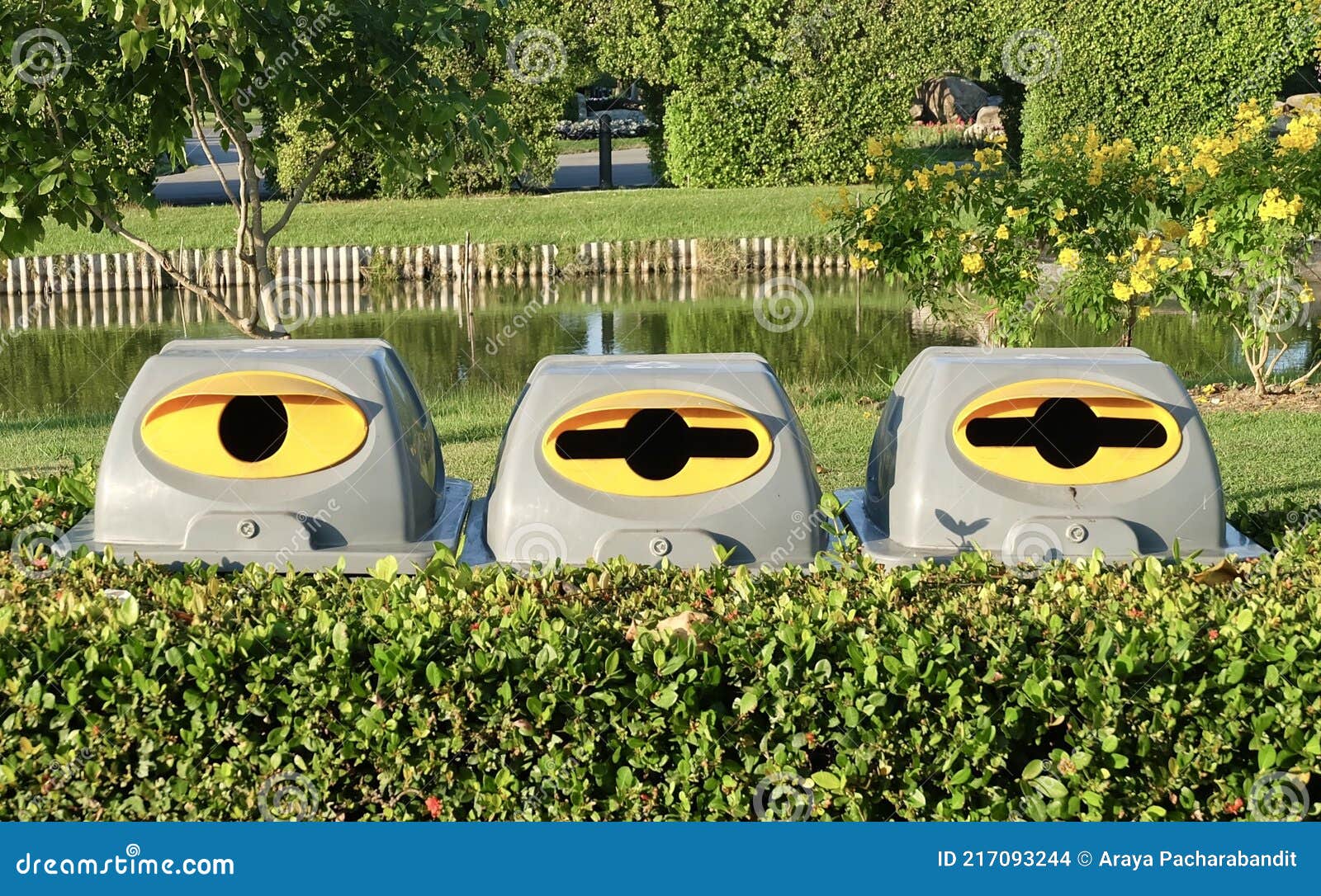 Row of Plastic Buckets or Garbage Bin Stock Photo - Image of rubbish ...