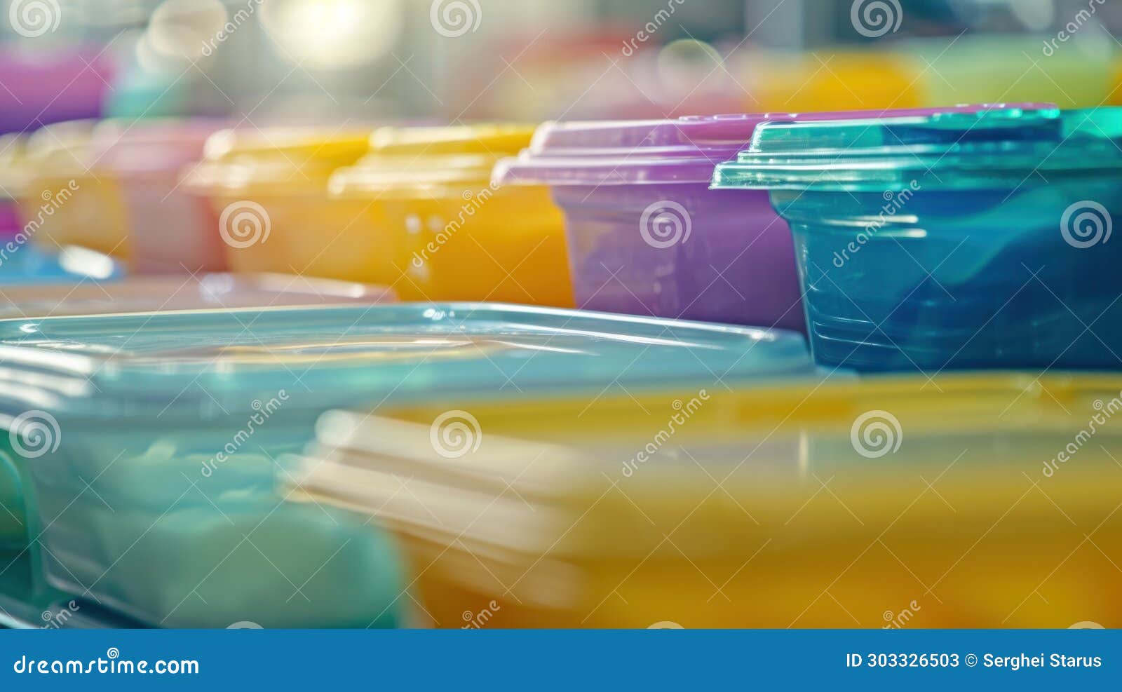 A Row of Plastic Containers with Different Colored Lids on Them, AI ...
