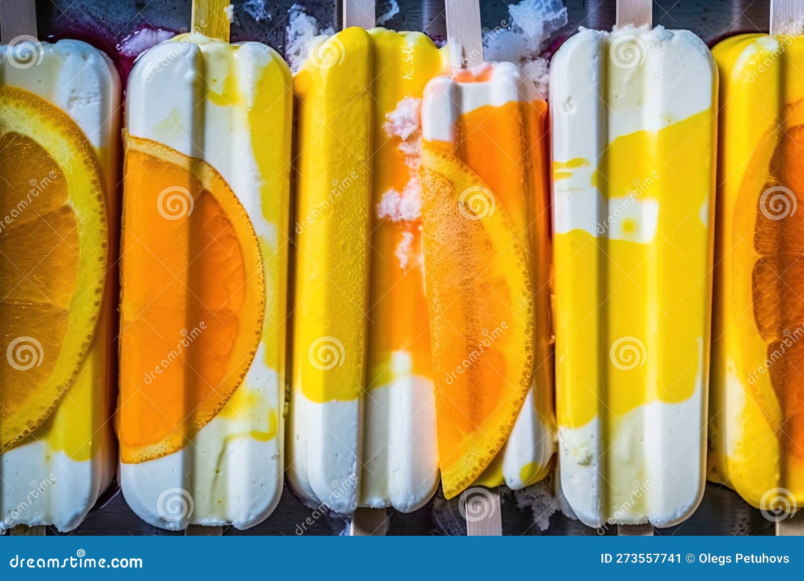 A Row of Popsicles with Orange Slices on Top of Each of the Popsicles ...