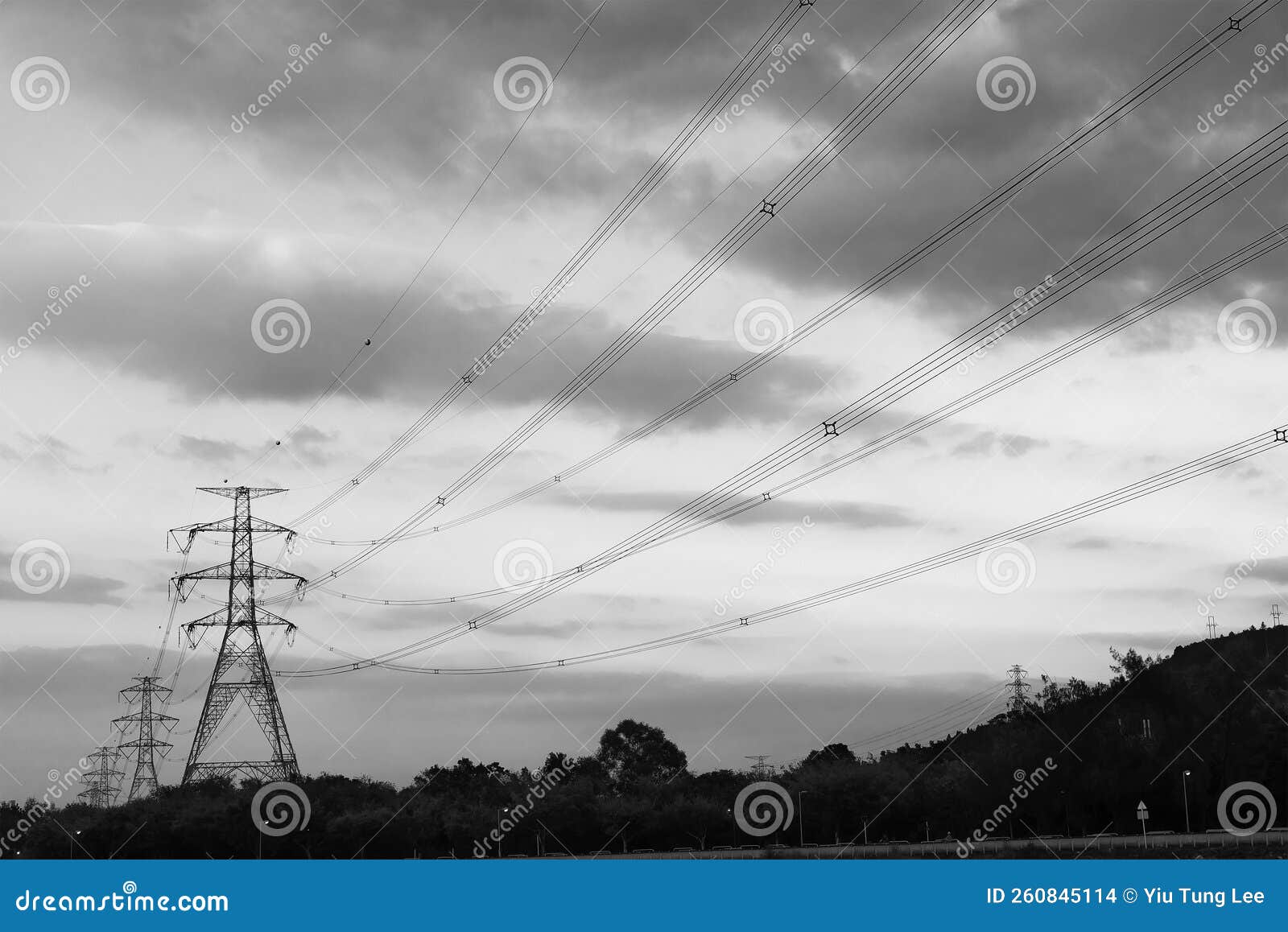 Row of Power Pylon and Power Line Stock Photo - Image of architecture ...