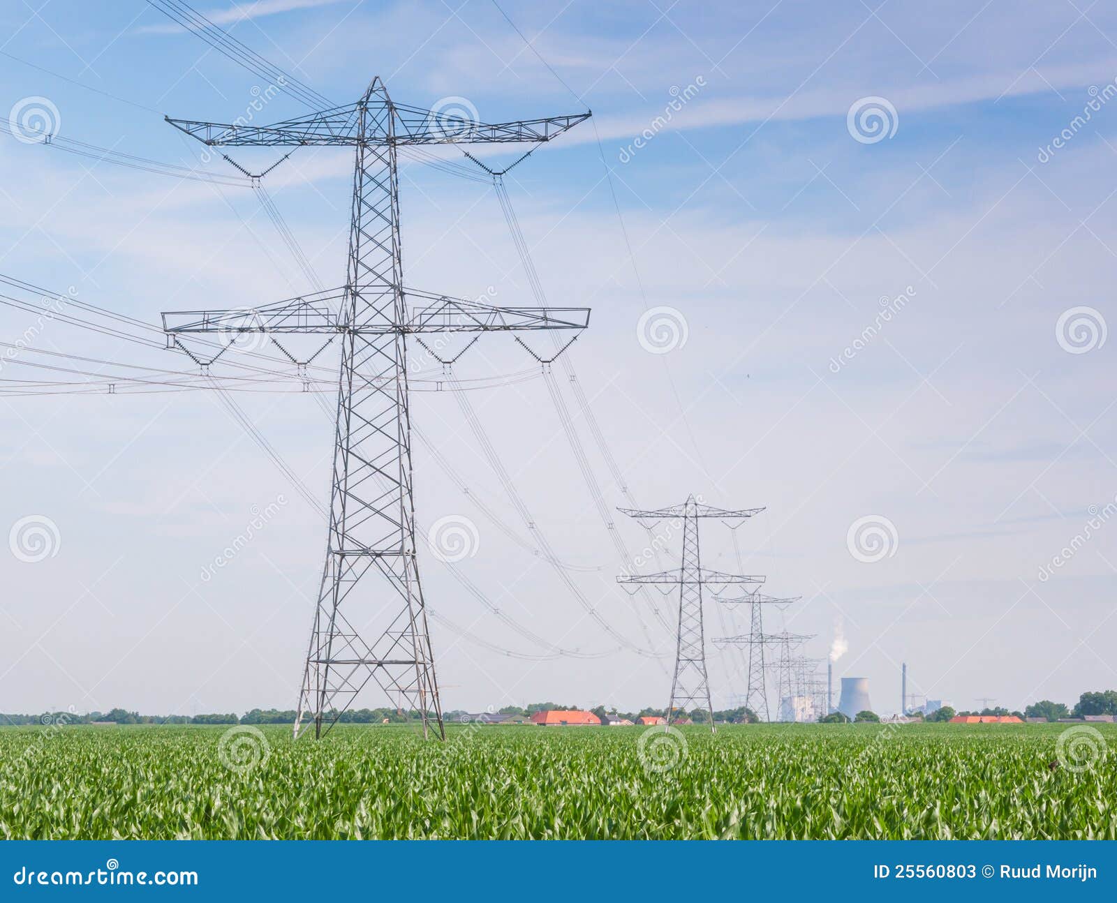 Row of Power Pylons and Lines in a Rural Landscape Stock Image - Image ...