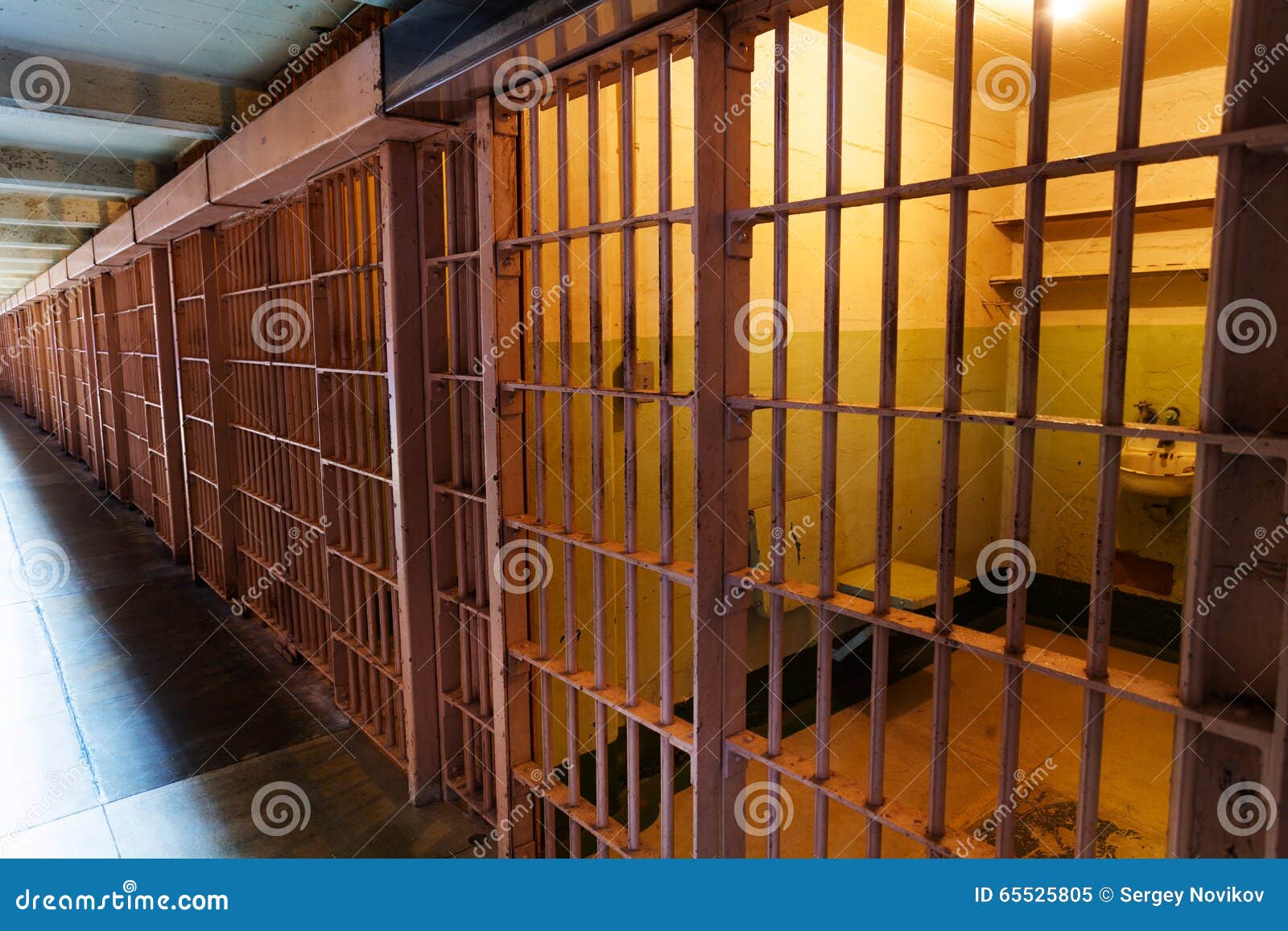 Row of Prison Cells with Inside View Stock Image - Image of detention ...