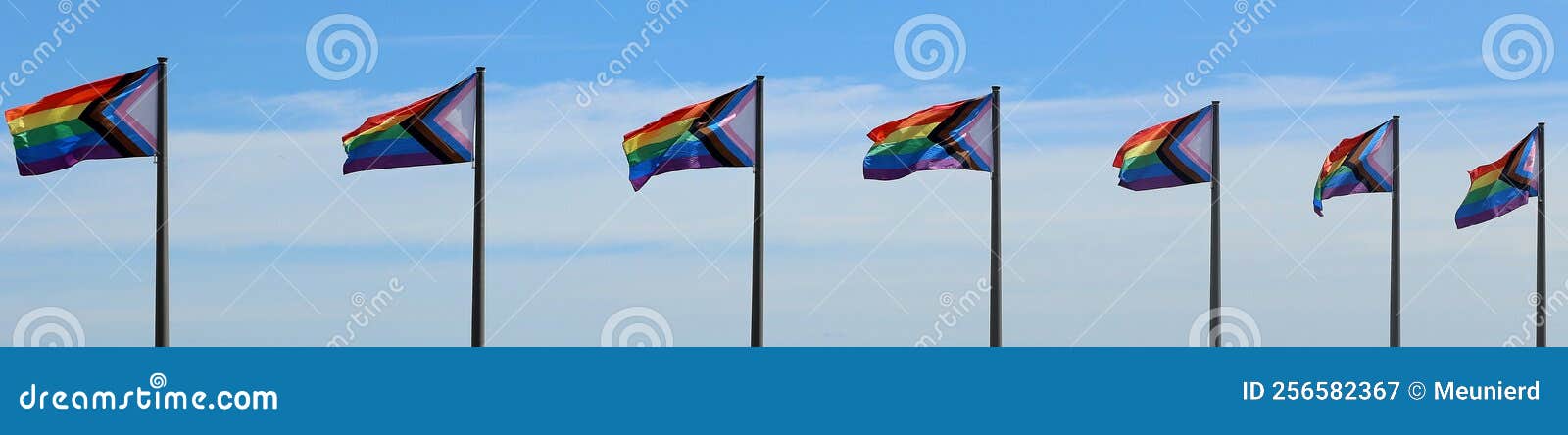 Row of Progress Pride flag stock image. Image of girl - 256582367