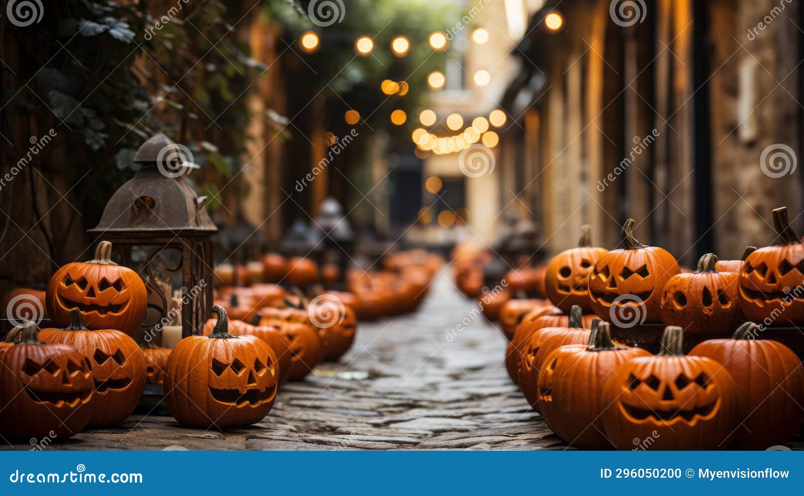 A Row of Pumpkins on a Stone Path Stock Illustration - Illustration of ...