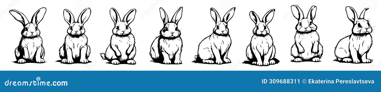 A Row of Rabbits are Sitting in a Row Stock Vector - Illustration of ...