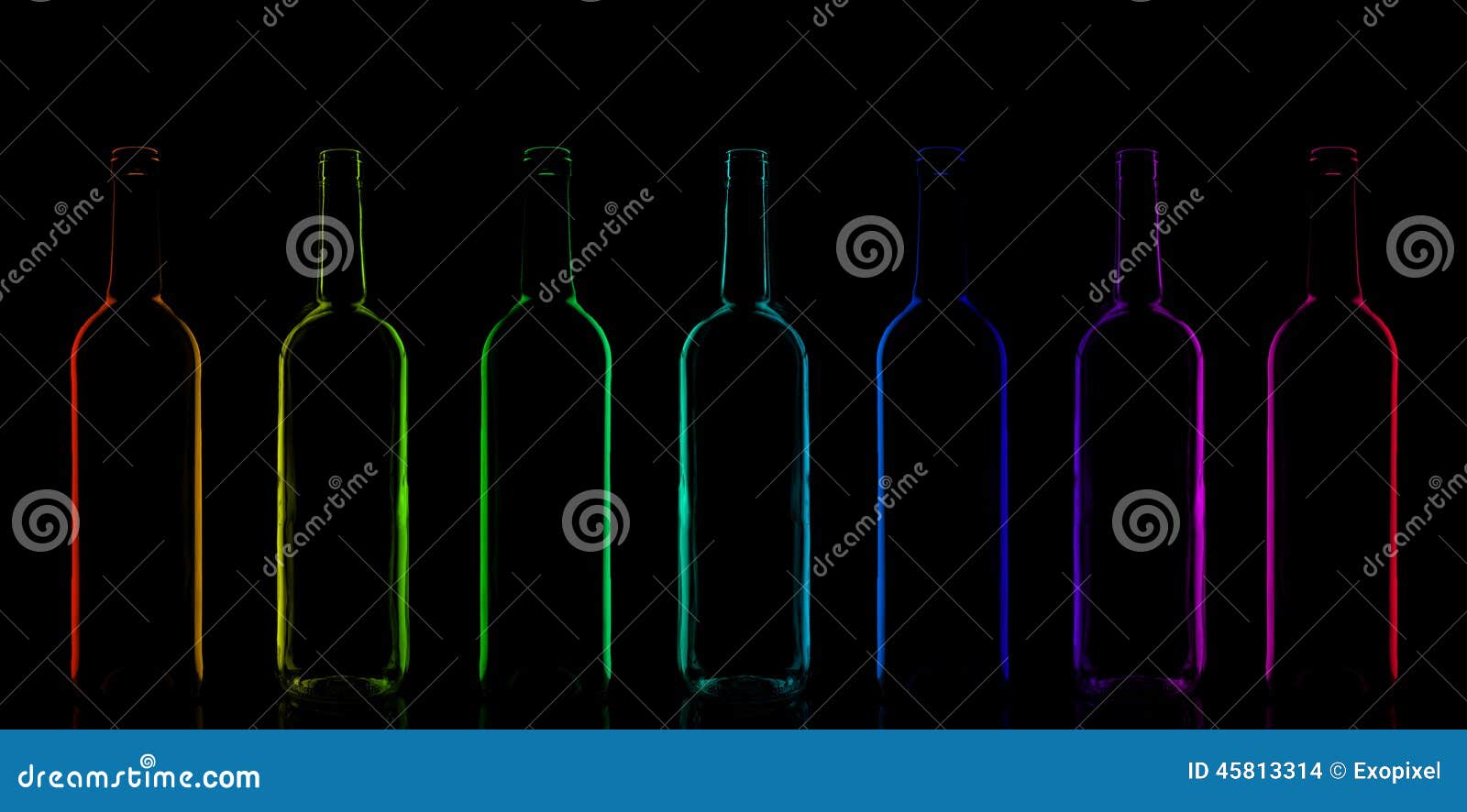 Row of Rainbow Colored Bottles Stock Photo - Image of fresh, crystal ...