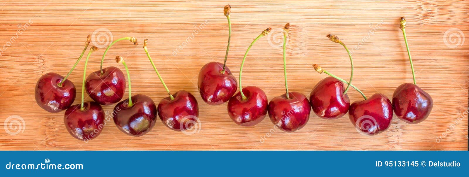 Row of Real Cherries on Wooden Background, Summer Fruit Panorama Stock ...