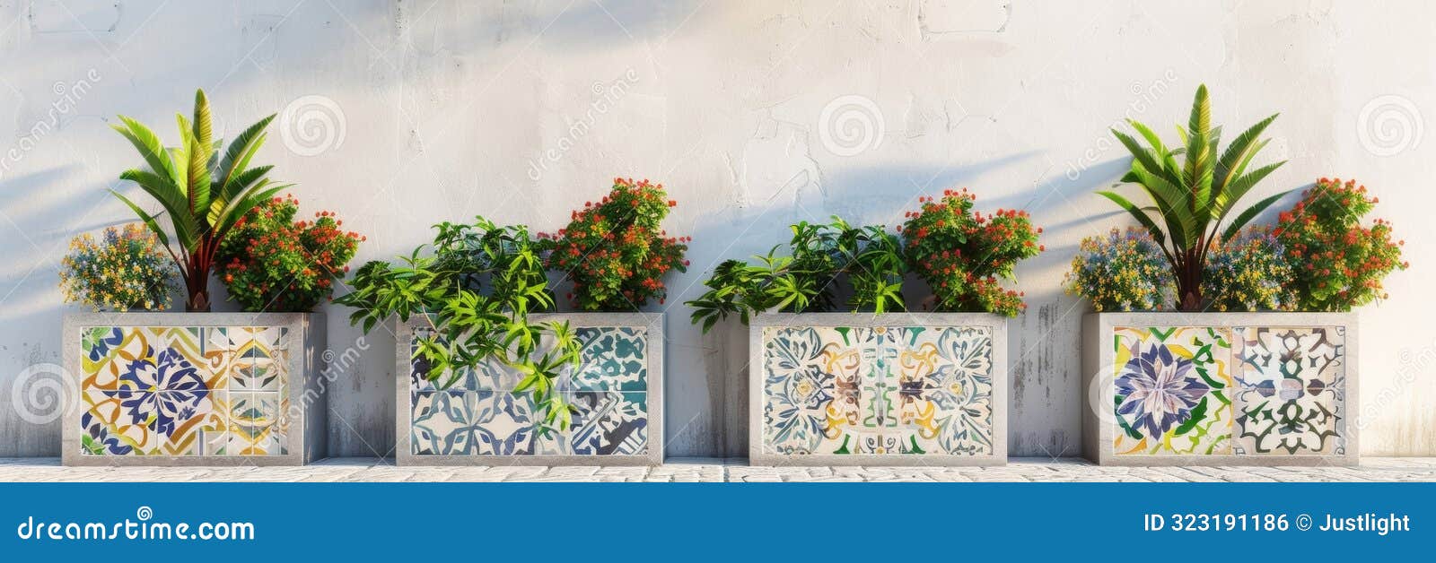 A Row of Rectangular Planter Boxes Boasting Geometric Patterns Inspired ...