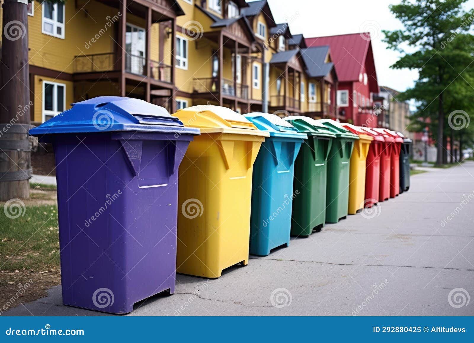 A Row of Recycling Bins at a Public Place Stock Image - Image of ...