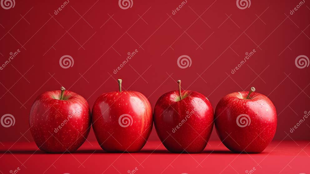 Row of Red Apples on a Red Background Stock Image - Image of colorful ...