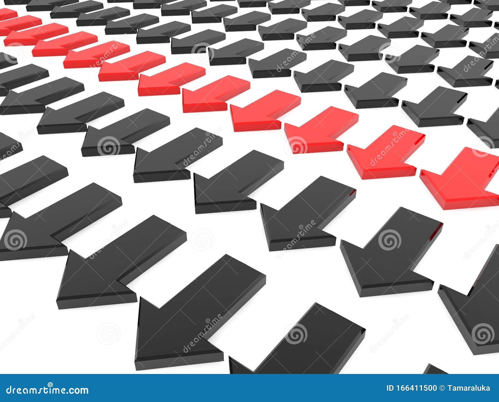 Row with Red Arrows between Rows with Black Arrows Stock Illustration ...