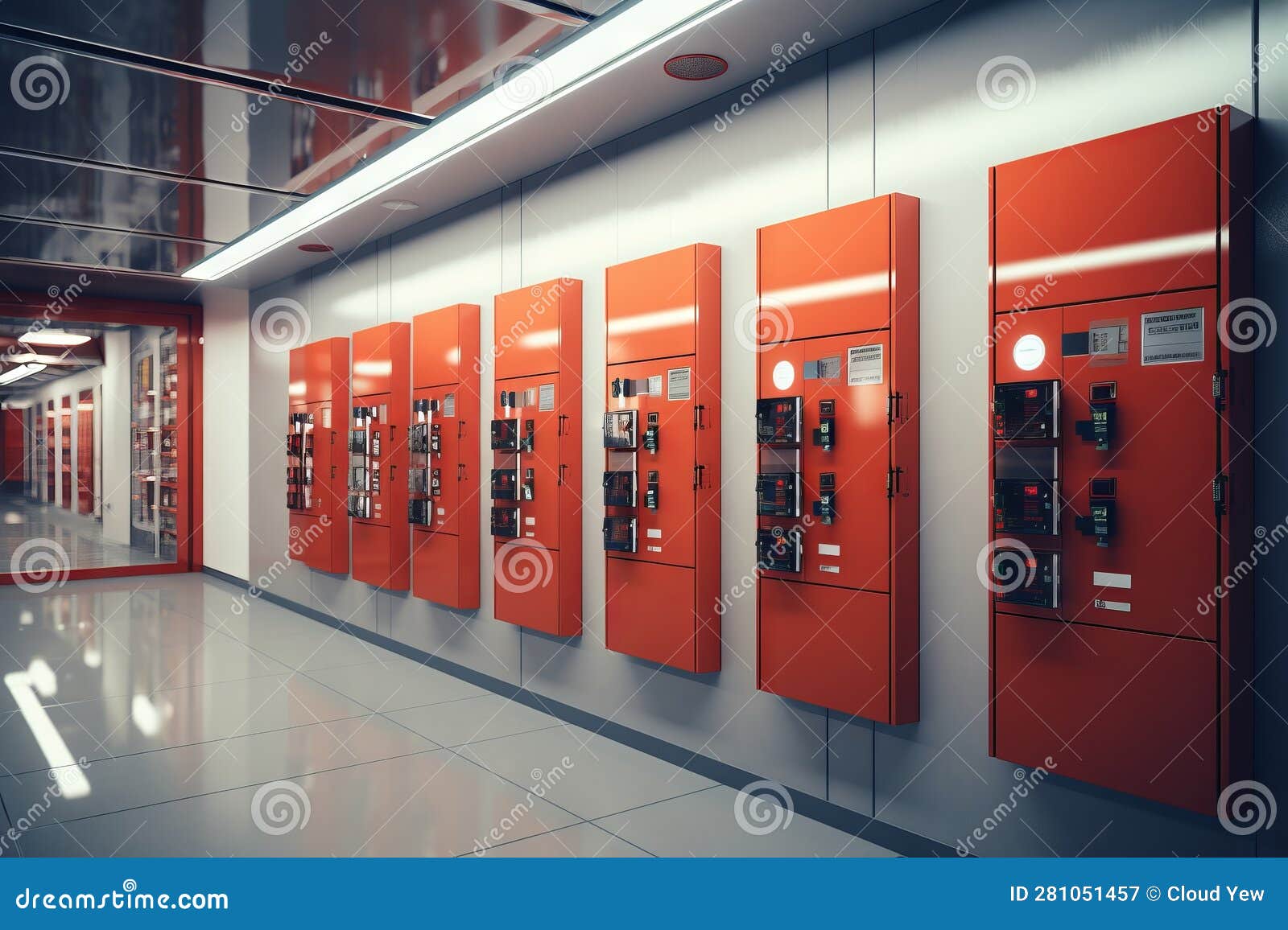 A Row of Red Electrical Boxes in a Building Stock Illustration ...