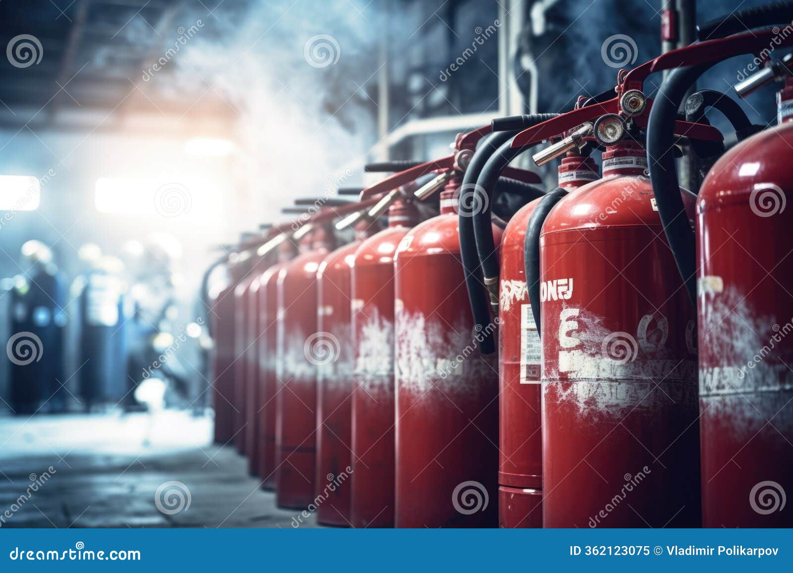 A Row of Red Fire Extinguishers Ready for Emergency Situations. Ideal ...