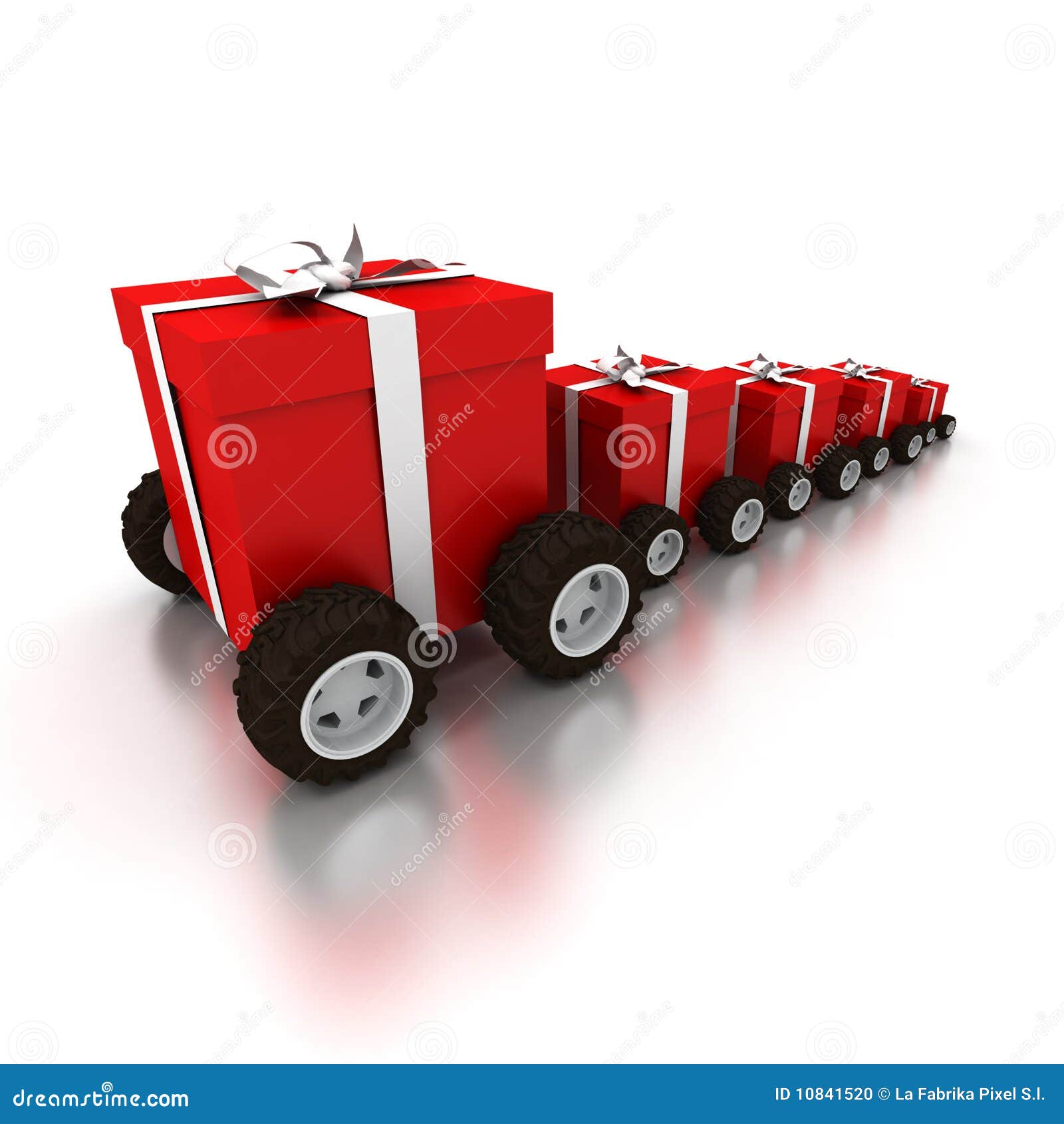 Row of Red Gift Boxes with Wheels Stock Illustration - Illustration of ...