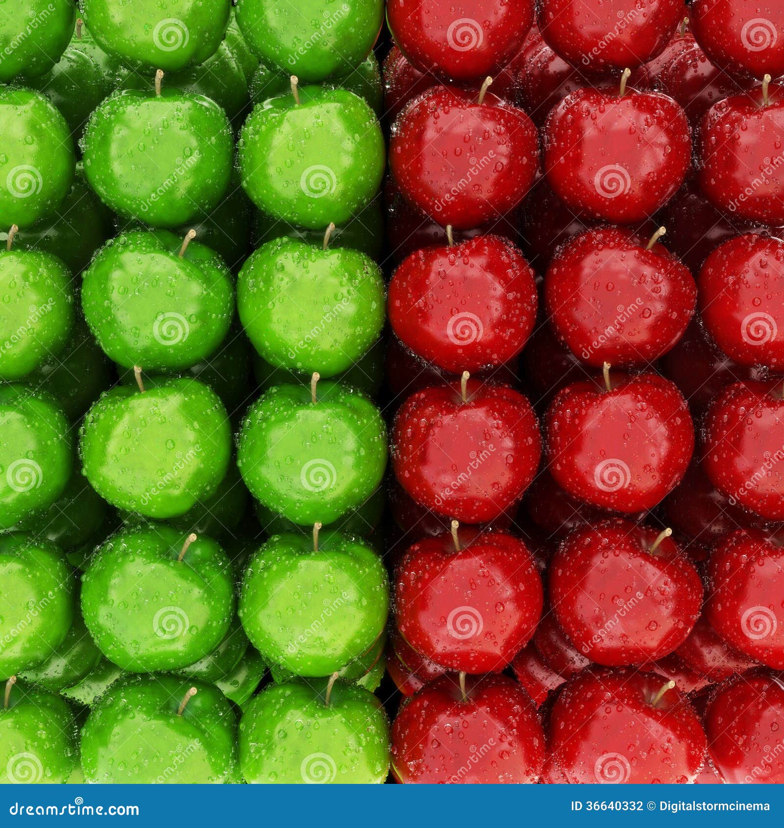 Row of Red and Green Wet Apples Stock Photo - Image of calorie, closeup ...