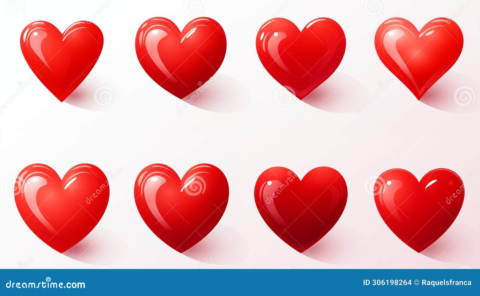 Row of Red Hearts Isolated on White Background Stock Illustration ...