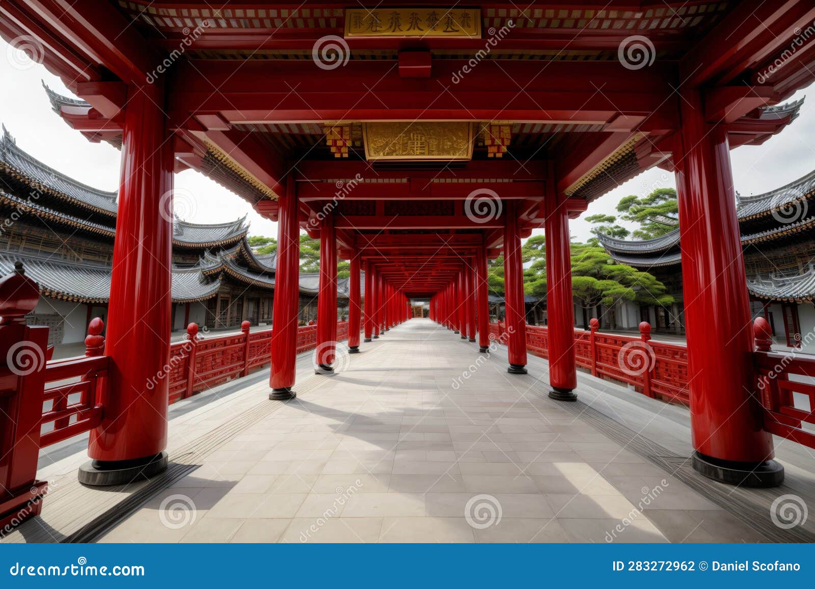 A Row of Red Pillars in Front of a Building. Generative AI Stock ...