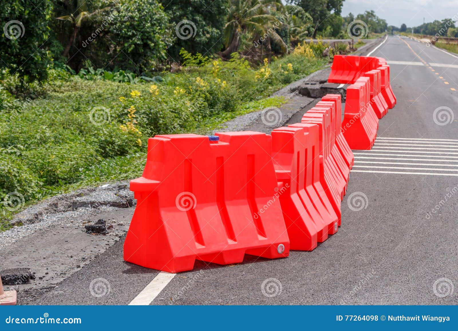 Row of Red Plastic Barrier Preventing Accidents Stock Photo - Image of ...