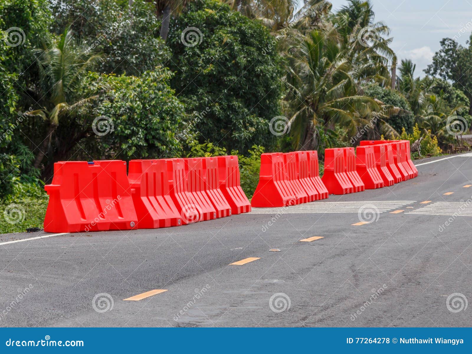 Row of Red Plastic Barrier Preventing Accidents Stock Photo - Image of ...