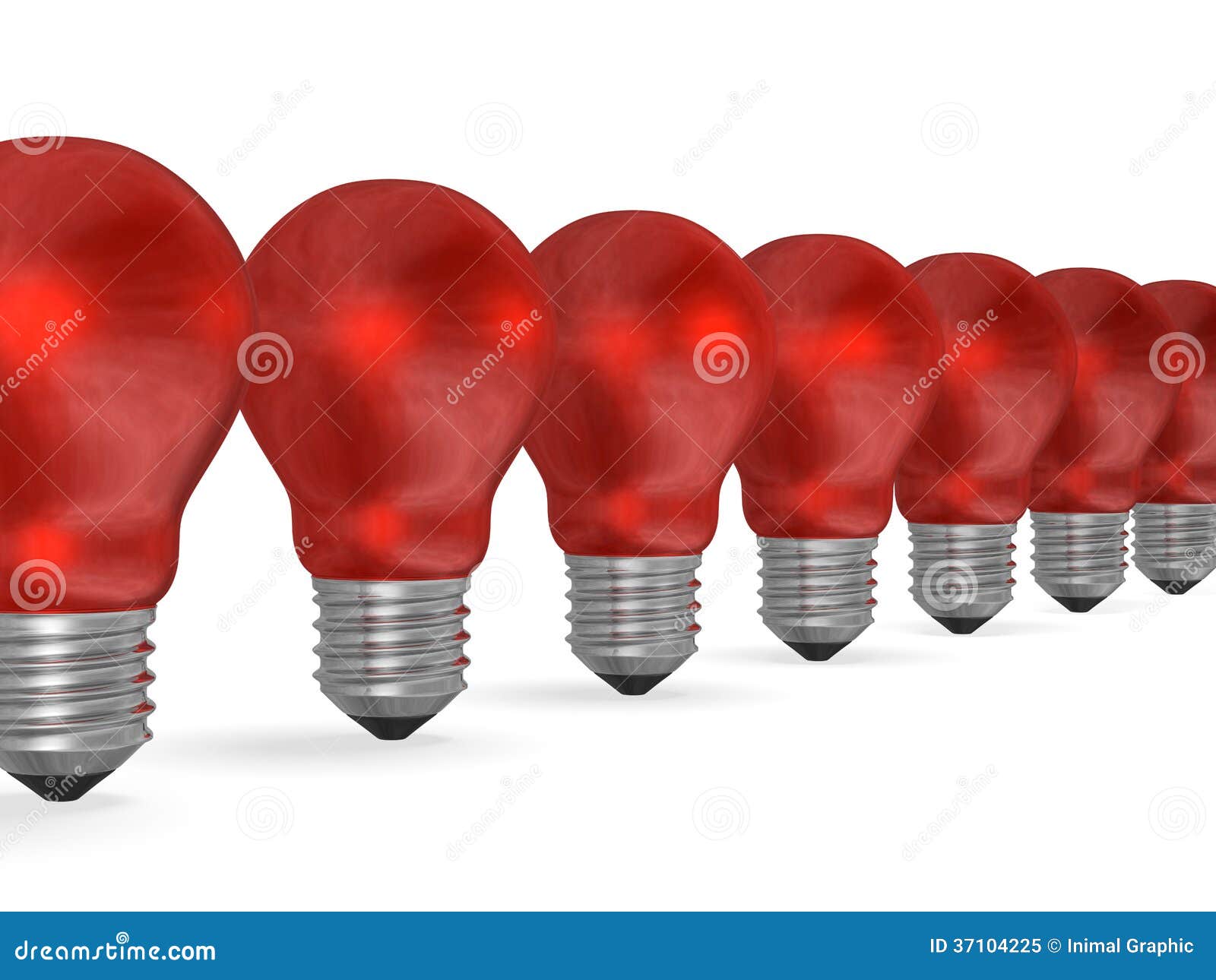 Row of Red Reflective Light Bulbs in Perspective Stock Illustration ...