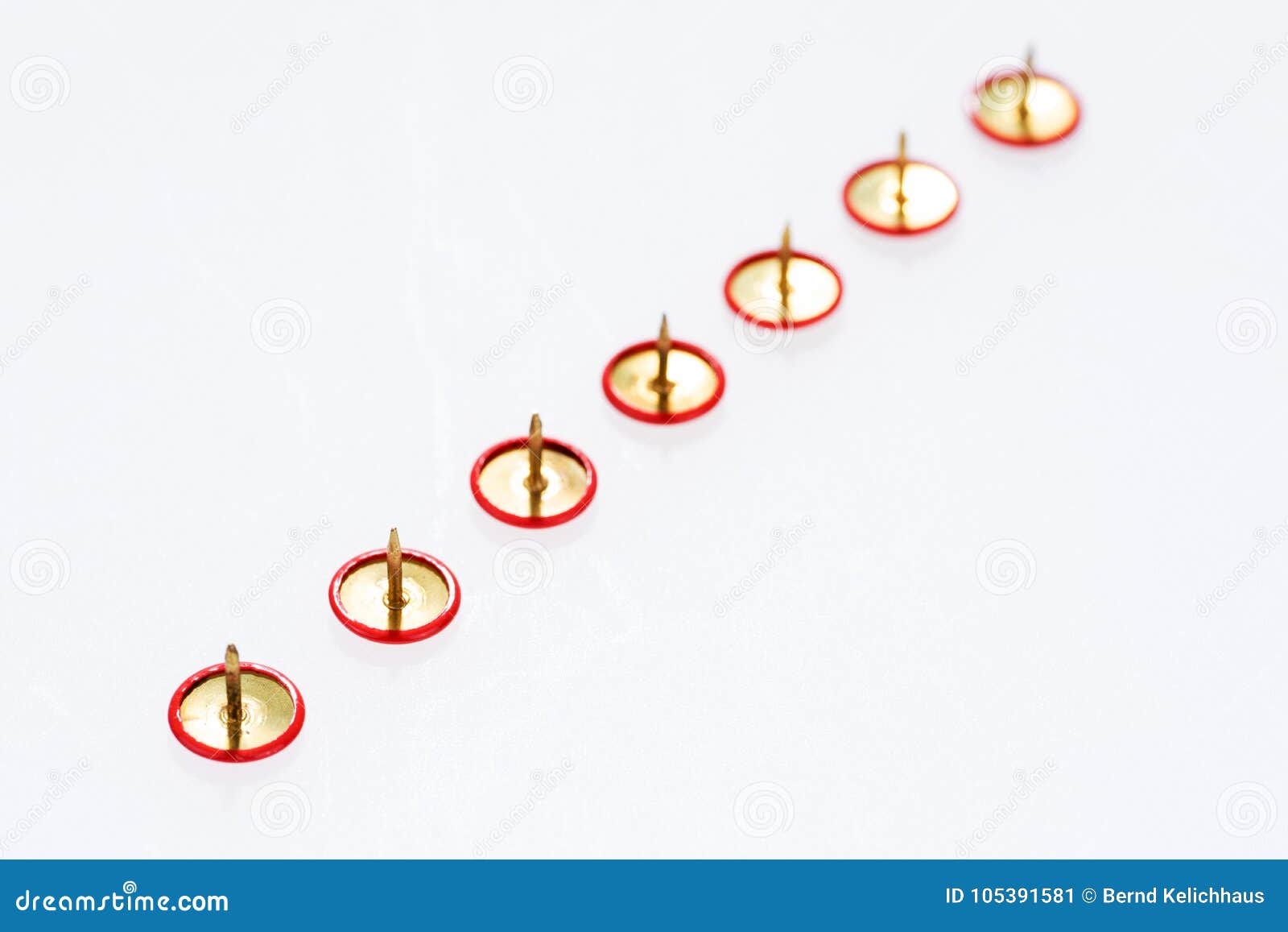 Row of Red Thumbtacks Isolated Stock Image - Image of crafting ...