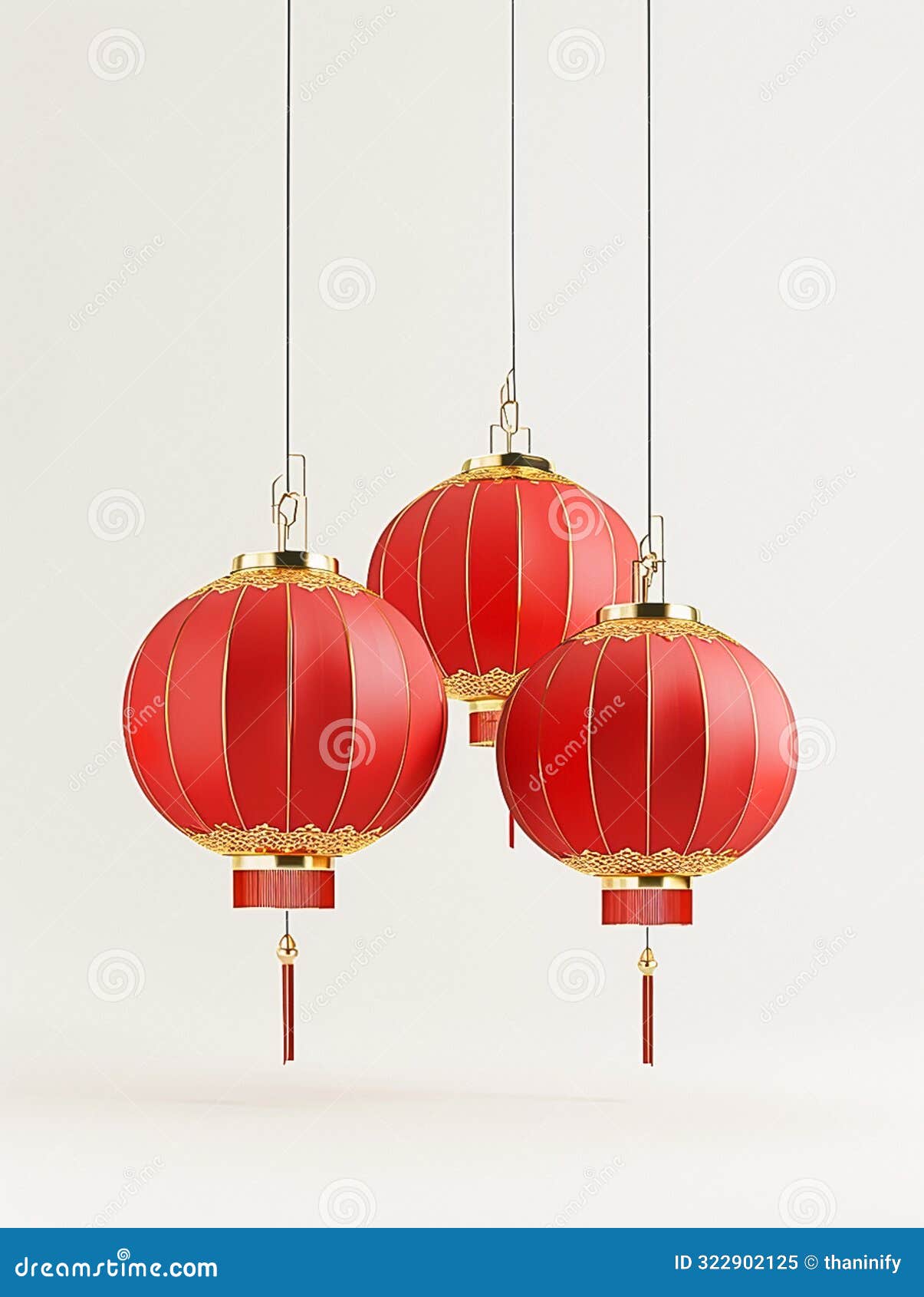 Three Red Chinese Lanterns Hanging from a String on a White Background ...