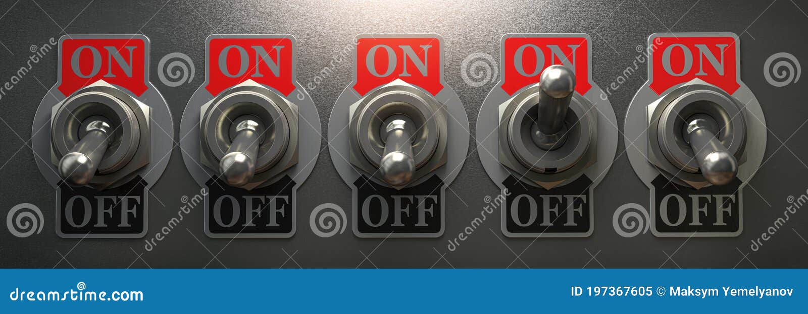 Row of Retro Toggle Switch in OFF Position and One in on Position on ...