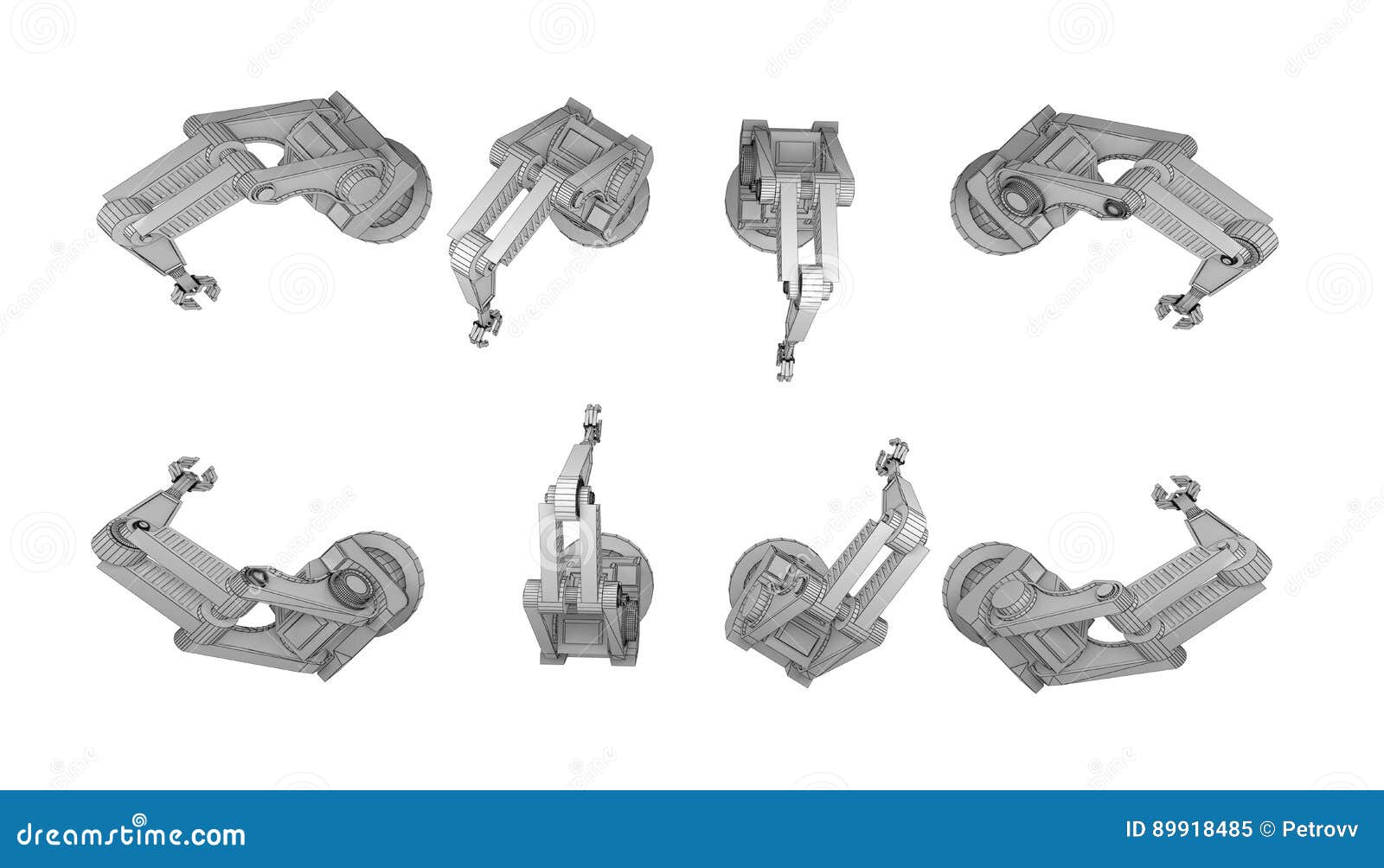 Row Robot Arms Top View Isolated on White 3d Rendering Stock ...