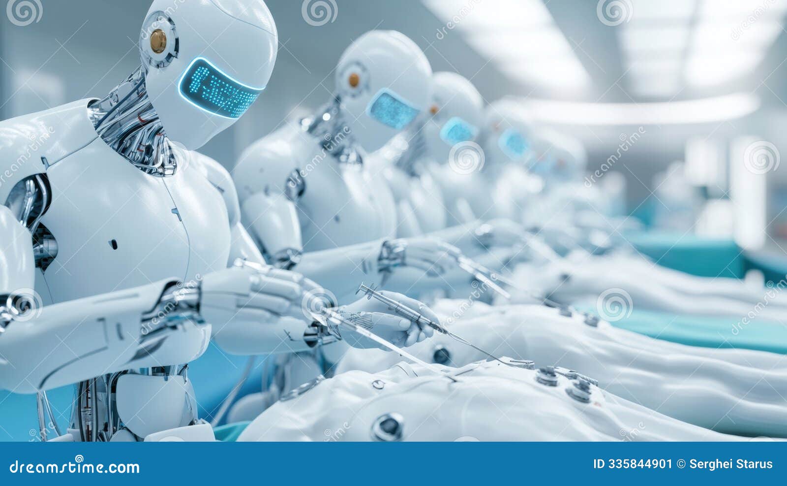 A Row of Robots are Working on a Human Body, AI Stock Image - Image of ...