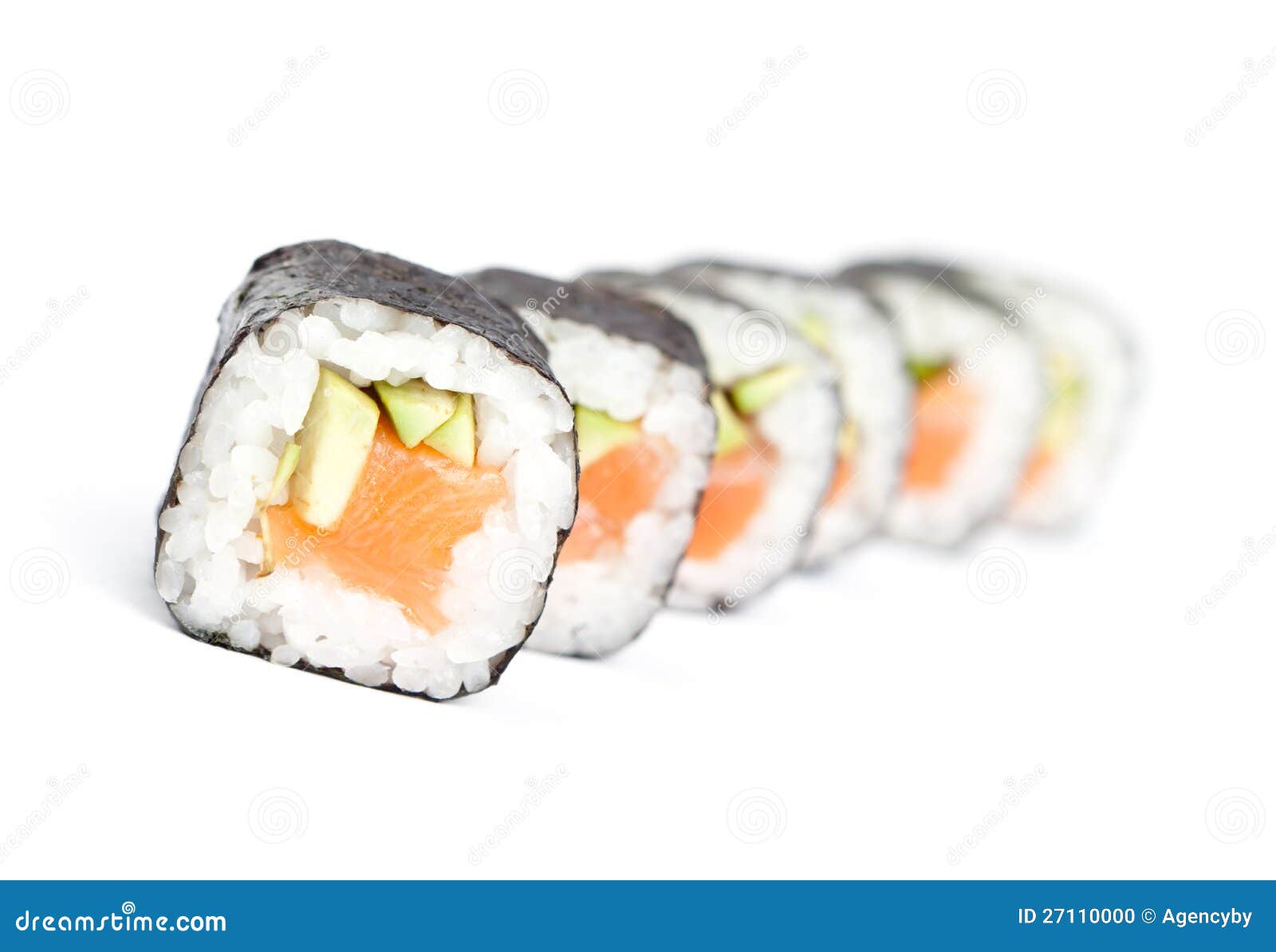 Row of rolled sushi stock photo. Image of health, fish - 27110000