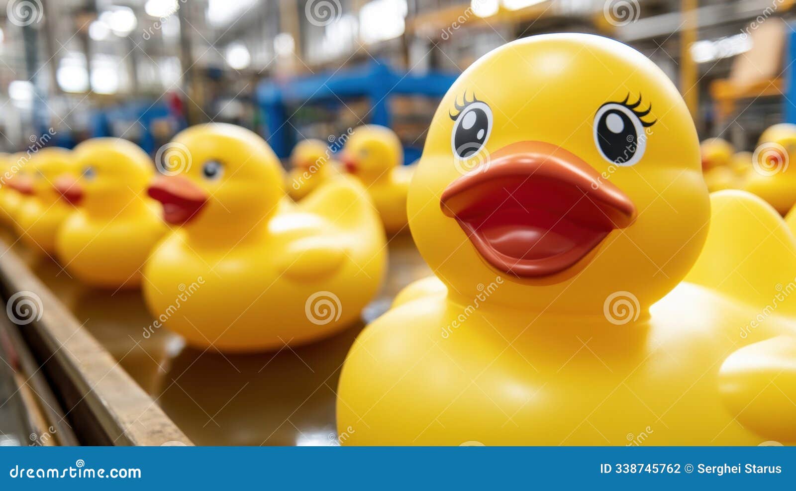 A Row of Rubber Ducks Sitting in a Factory Line, AI Stock Photo - Image ...