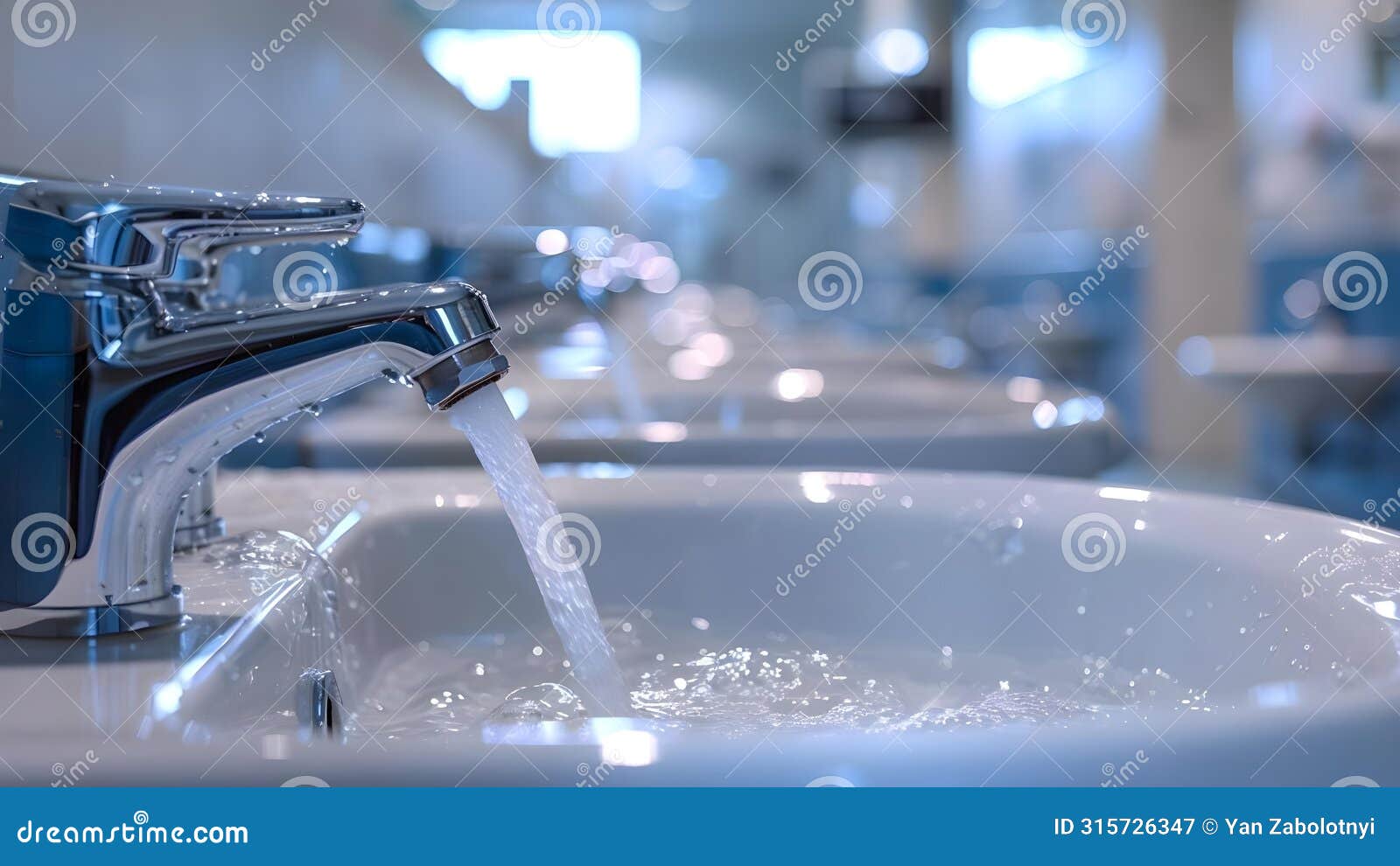 A Row of Running Sinks Representing Cleanliness in a Bustling Public ...