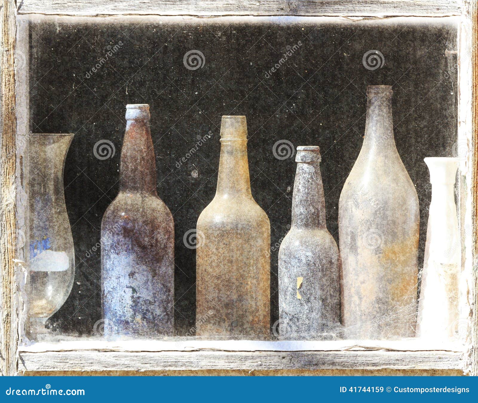 A Row of Rustic Antique Glass Bottles. Stock Image - Image of bottle ...