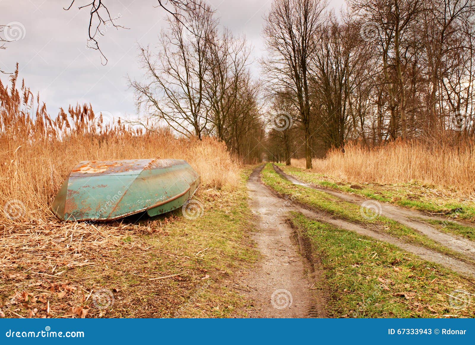 Row Rusty Boat the Grass Shore during Rainy Day Stock Image - Image of ...