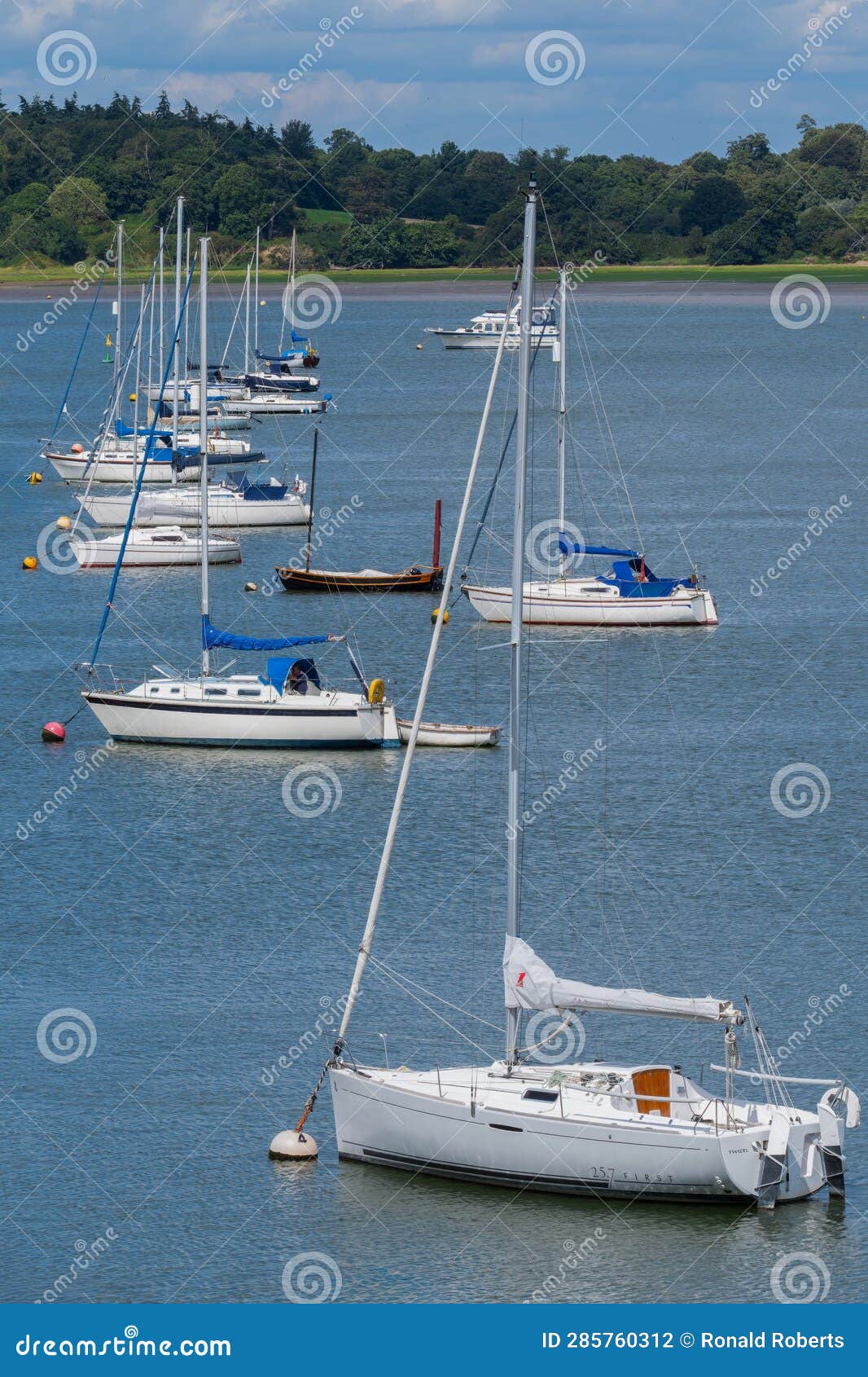 Row of Sailing Yachts on River Moorings Editorial Photography - Image ...