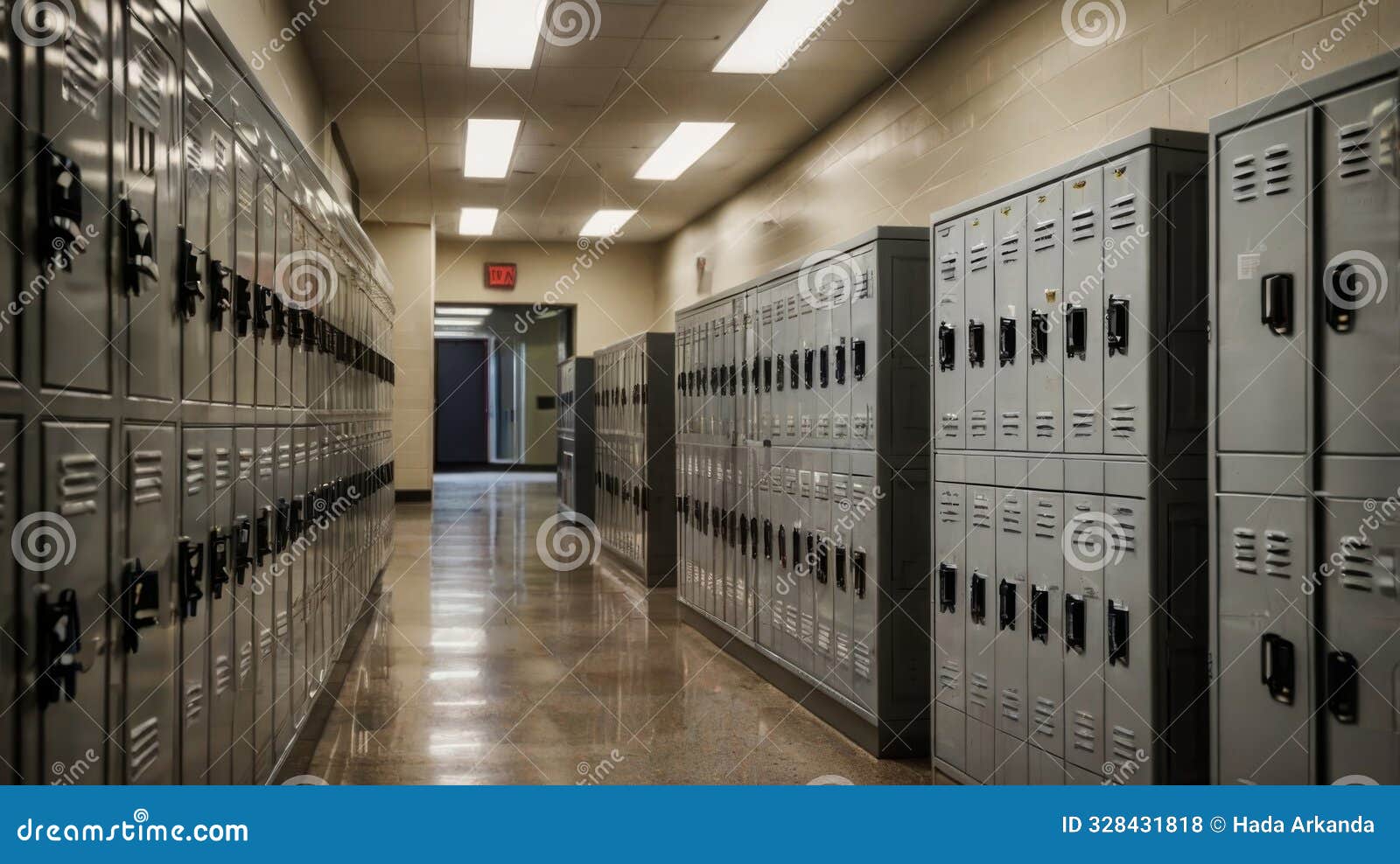 Row of School Lockers in the Science Hallway Stock Illustration ...