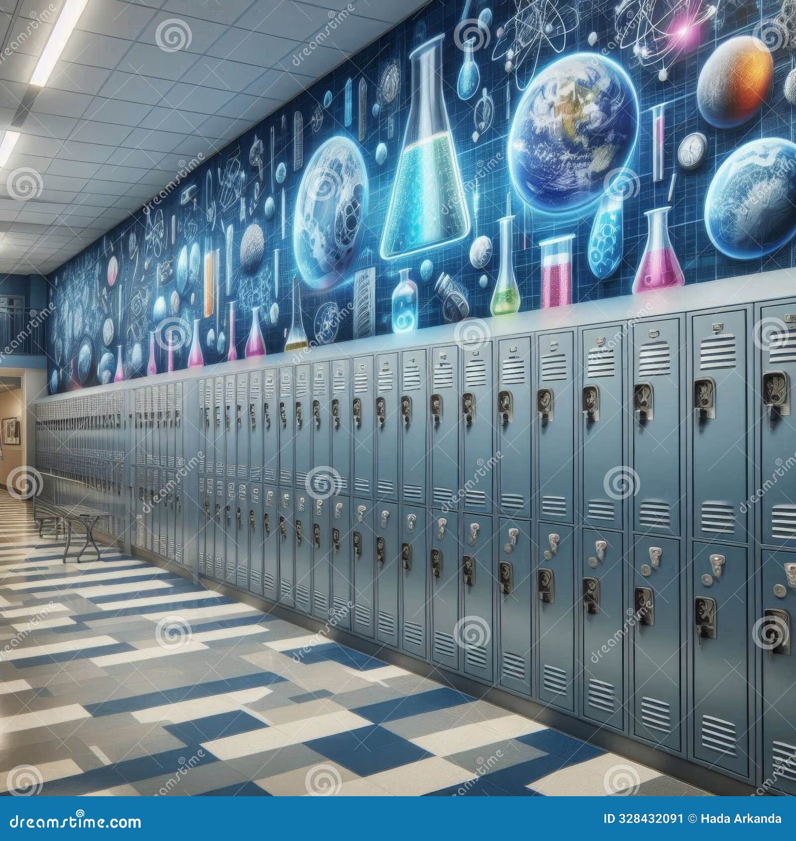 Row of School Lockers in the Science Hallway Stock Illustration ...