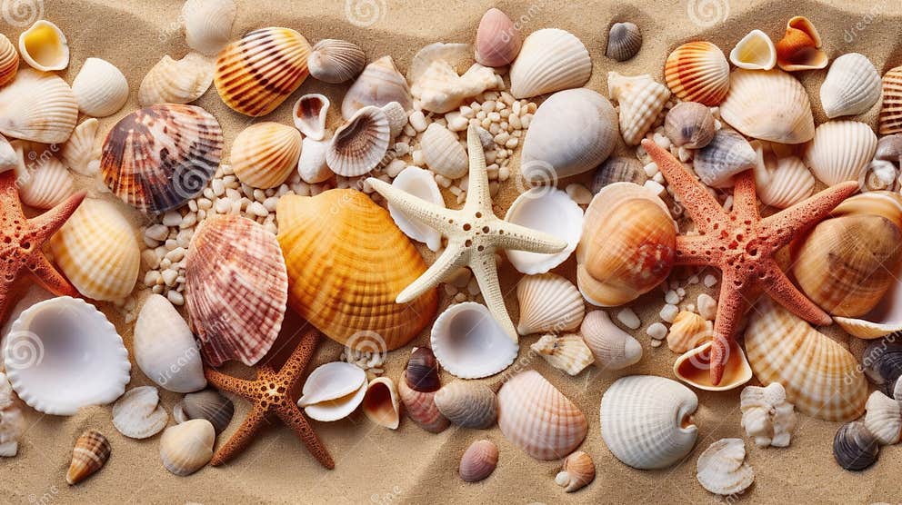 Row of Sea Shells on the Sand Stock Illustration - Illustration of ...
