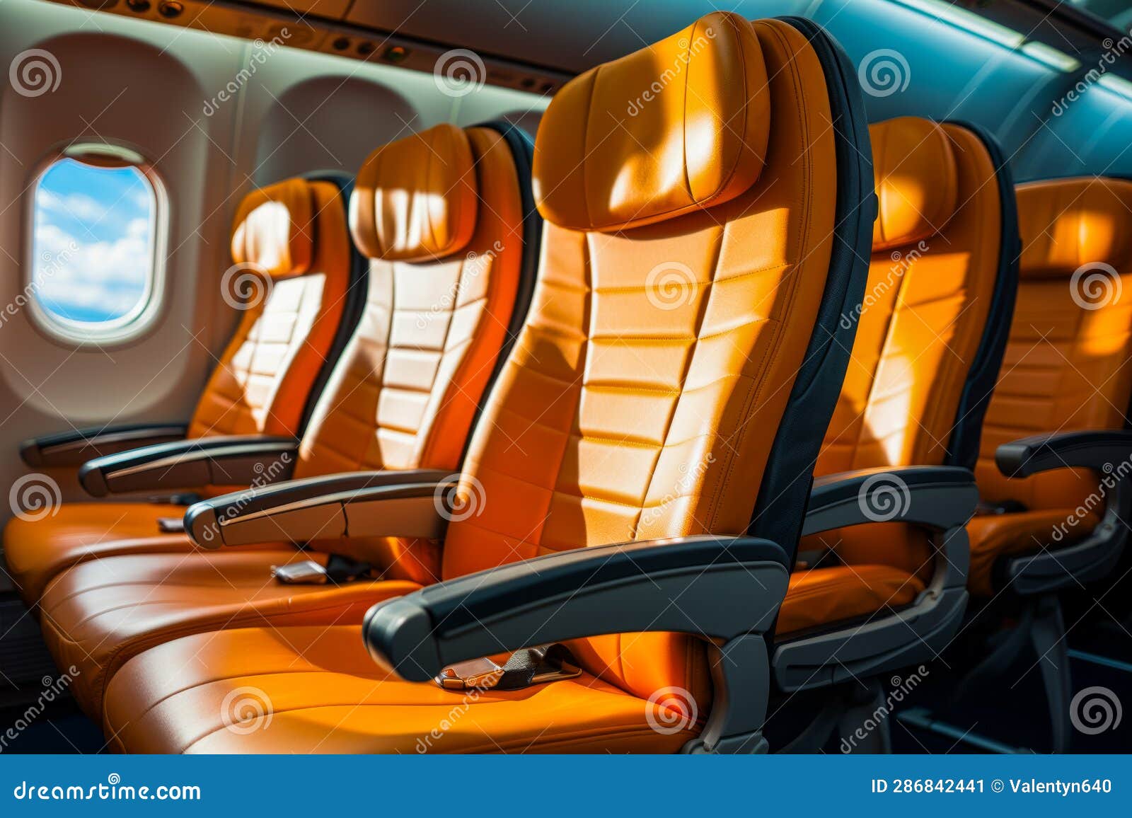 Row of Seats in Airplane with Orange Leather Seats. Generative AI Stock ...