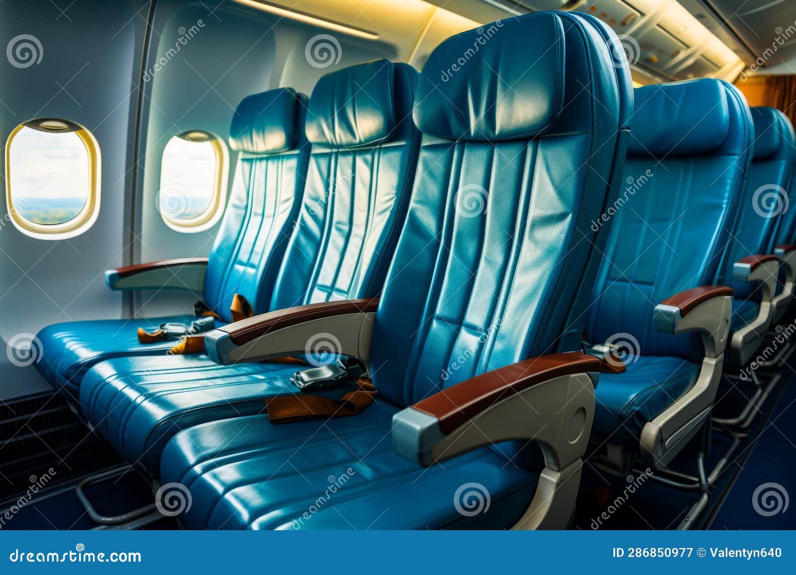 Row of Seats in Airplane with View of the Ocean. Generative AI Stock ...