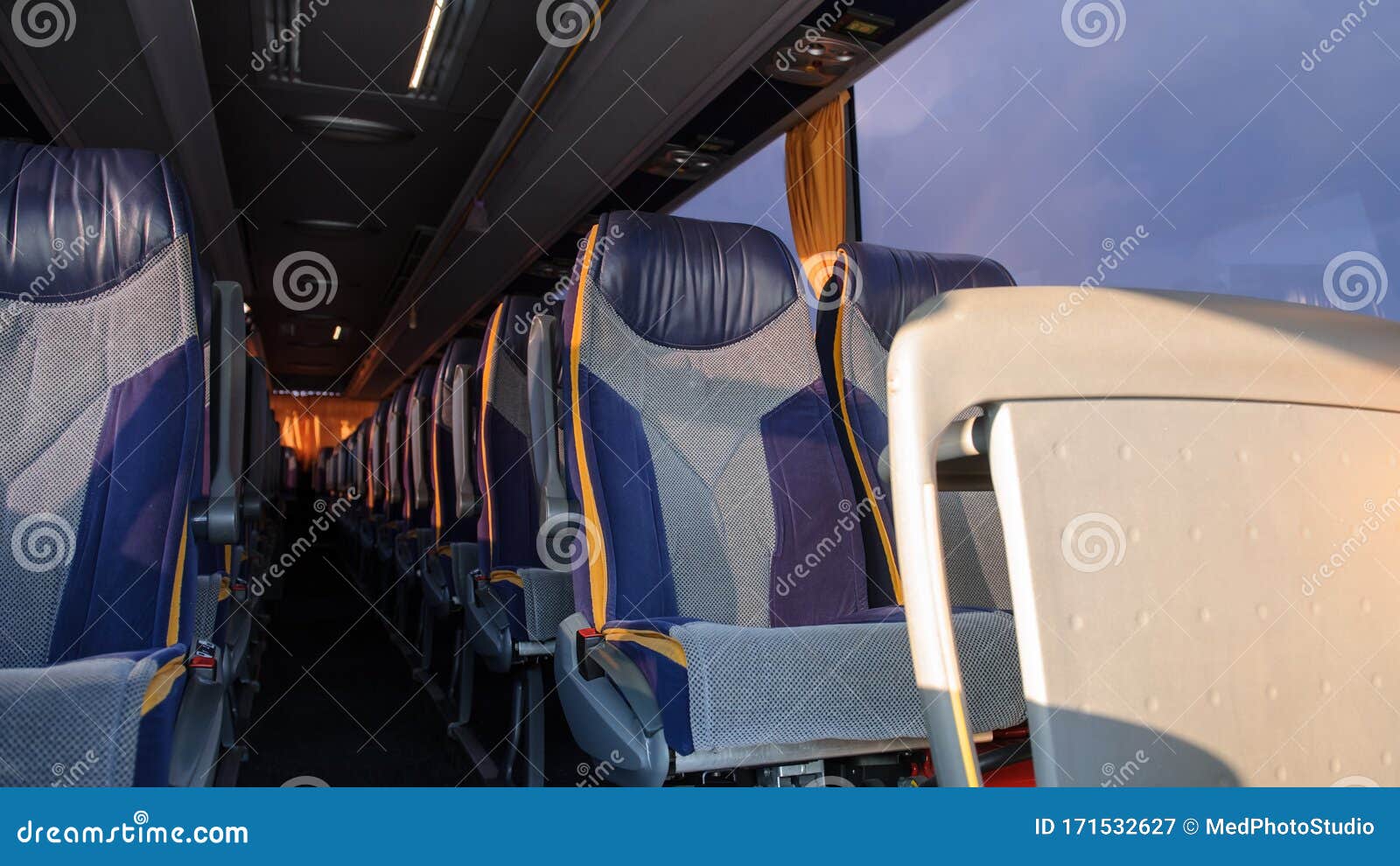 A Row of Empty Seats in a Bus Stock Image - Image of silver, modern ...