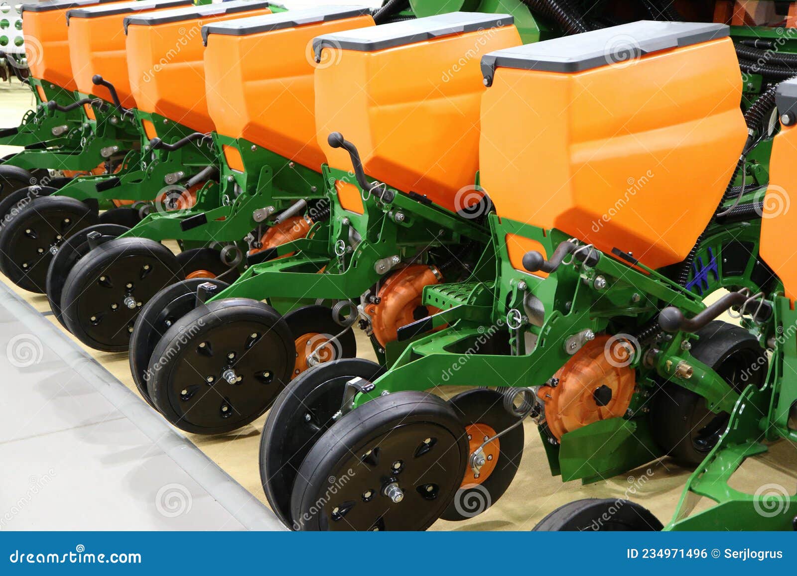 Row seeder. Seed drill stock photo. Image of component - 234971496