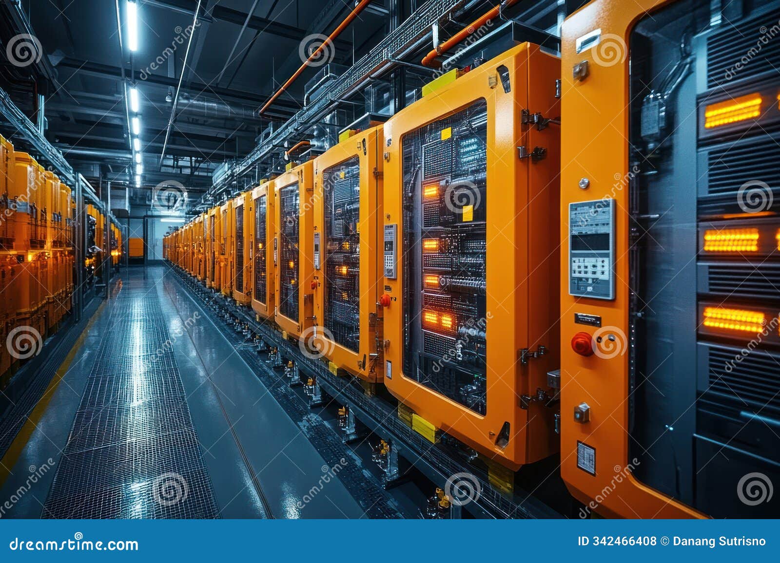 A Row of Server Racks in a Data Center, Lit by Bright Lights Stock ...