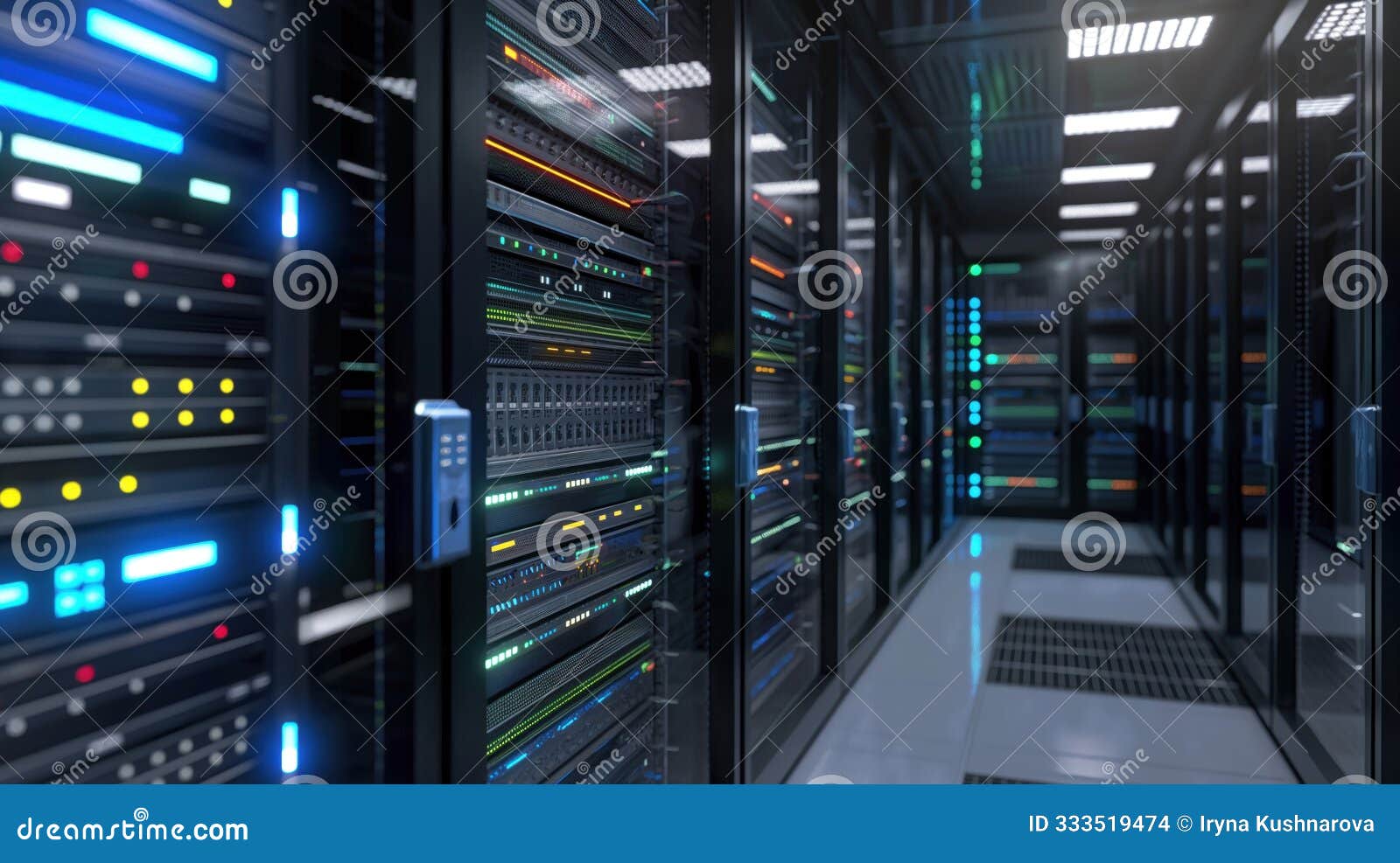 Row of Server Racks in a Modern Data Center with Blue Glow. Server ...