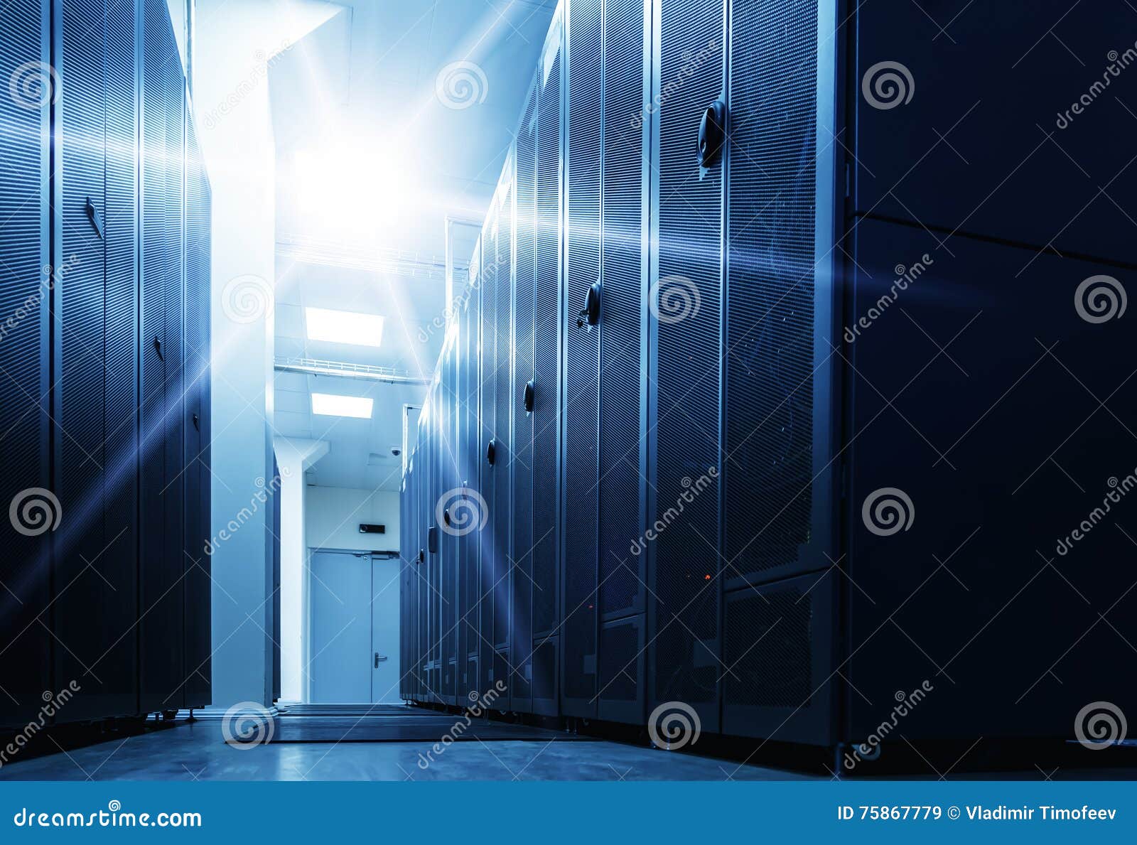 Row of Server Racks with Strong Light from the End Stock Image - Image ...